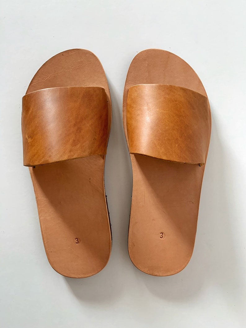 MENS BROWN SLIDES Sandals Genuine Leather Men Tan Sandals - Etsy