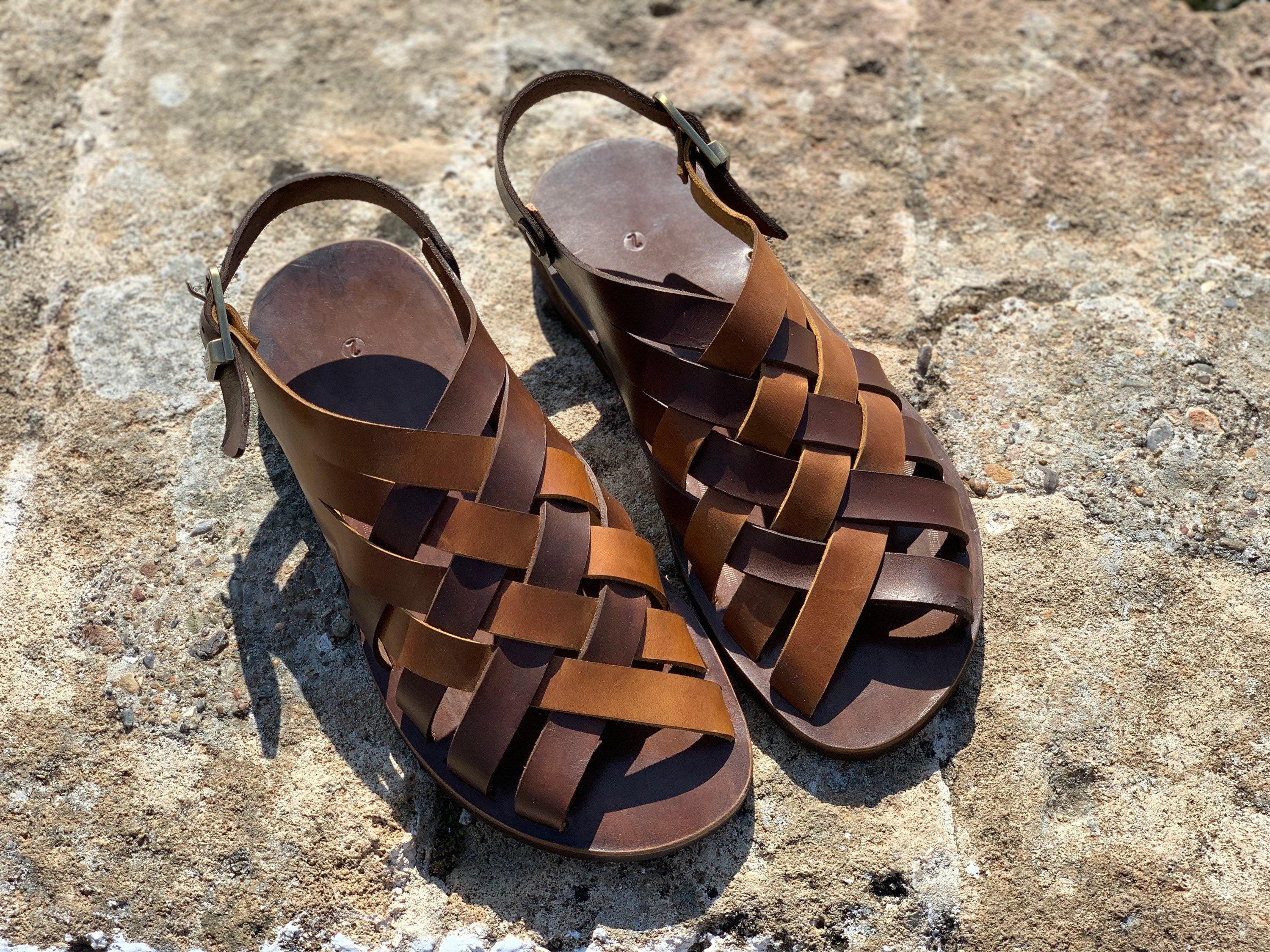Brown Sandals Mens Leather Sandals Strappy Summer Shoes Men Etsy