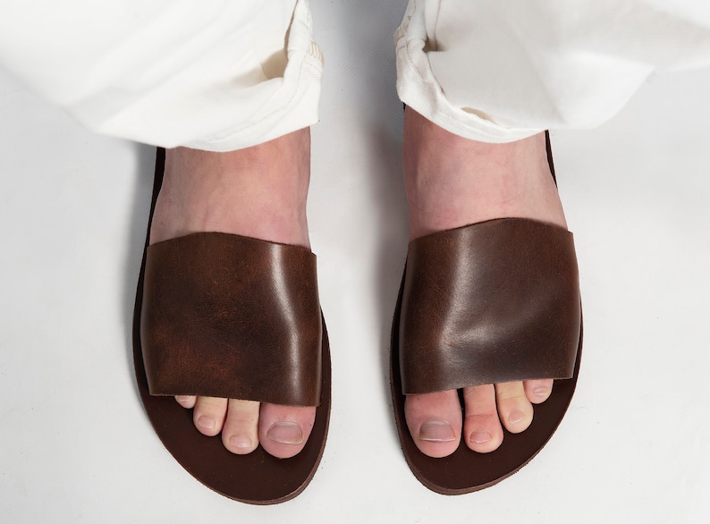 MENS BROWN SLIDES Sandals Genuine Leather Men Tan Sandals - Etsy