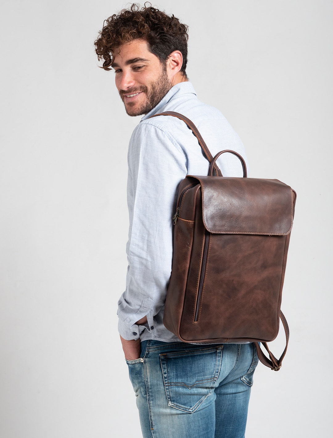 Brown Leather Backpack: Vintage Style Rucksack, 17" Laptop Bag - Etsy