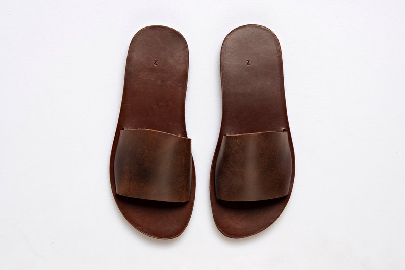 MENS BROWN SLIDES Sandals Genuine Leather Men Tan Sandals - Etsy