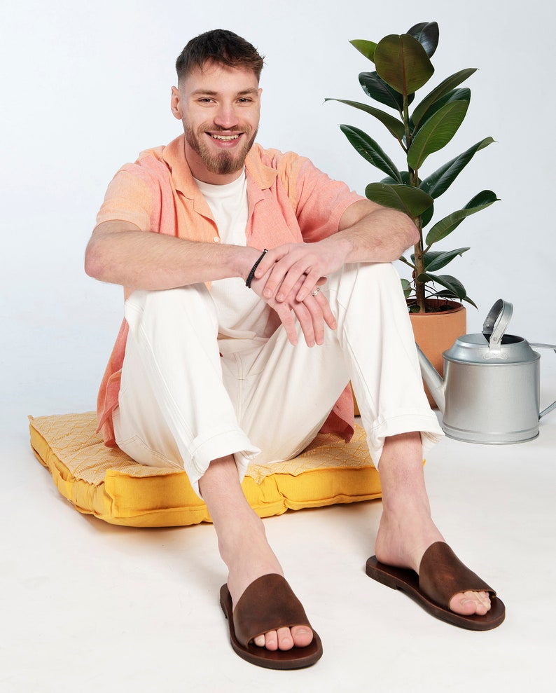 MENS BROWN SLIDES Sandals Genuine Leather Men Tan Sandals - Etsy