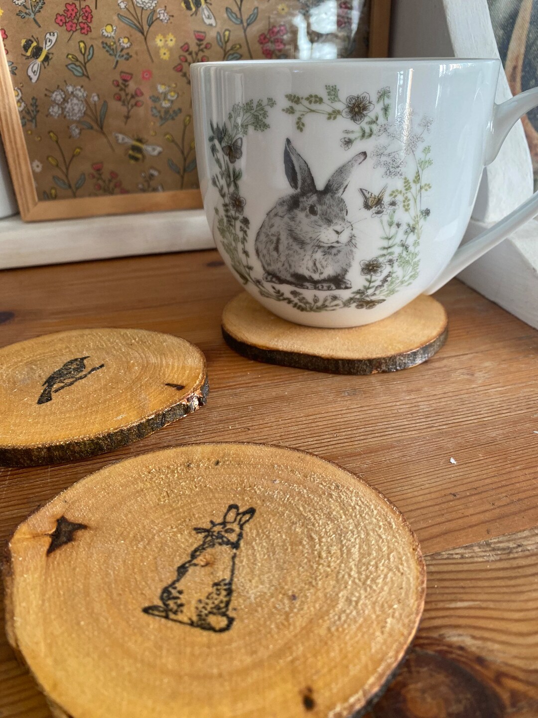 Log Slice Coasters With Animal Prints. Rustic Wooden Tree Branch ...