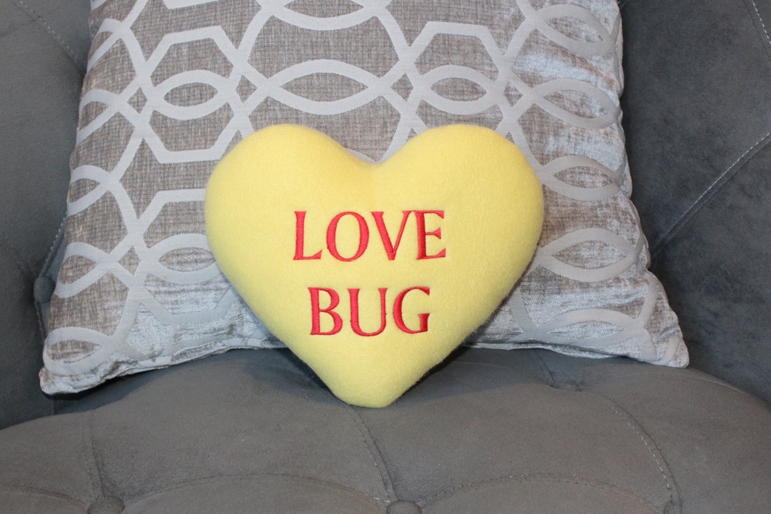 Embroidered Love Bug Heart Pillow - Valentine's Day Fleece Decor (7x9 ...