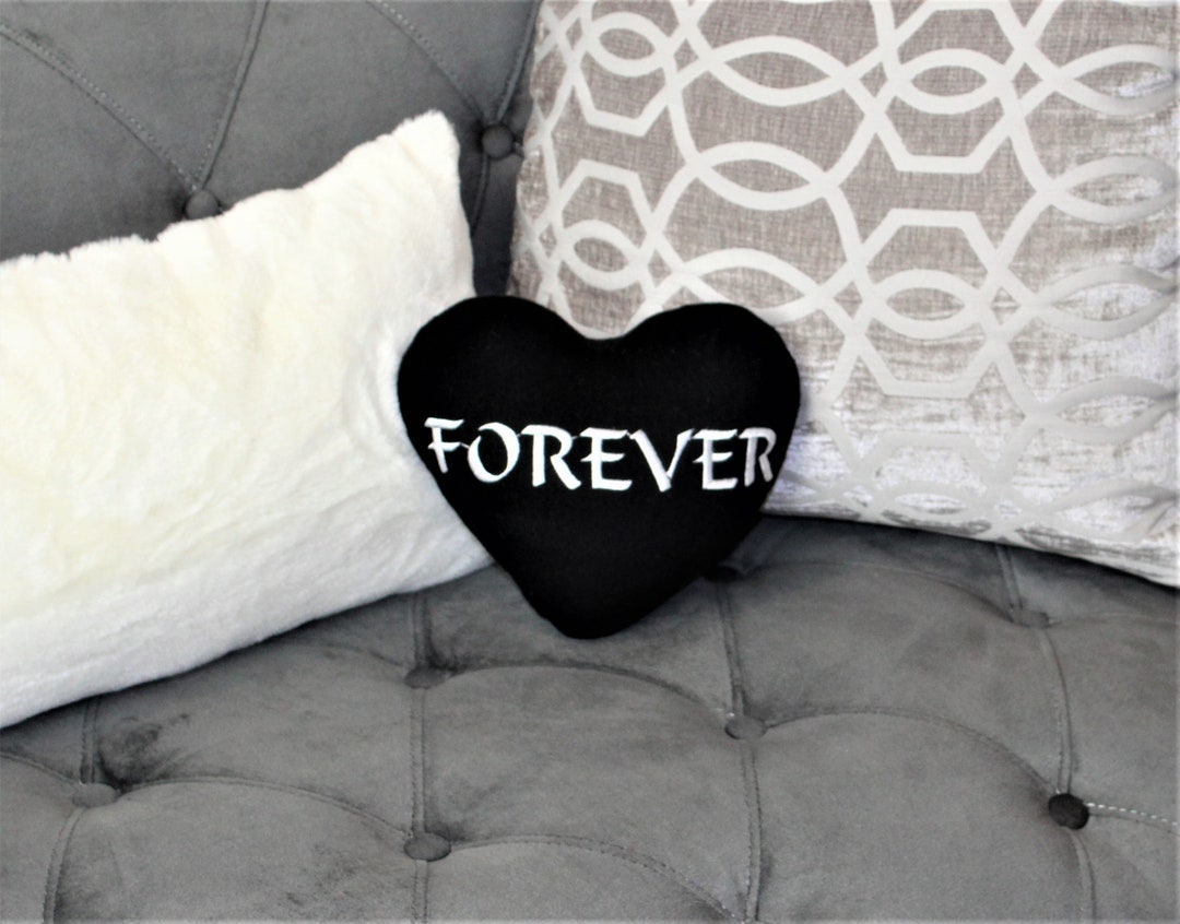 Gothic Black Heart Pillow: Embroidered 'forever' Valentine's Day Decor ...