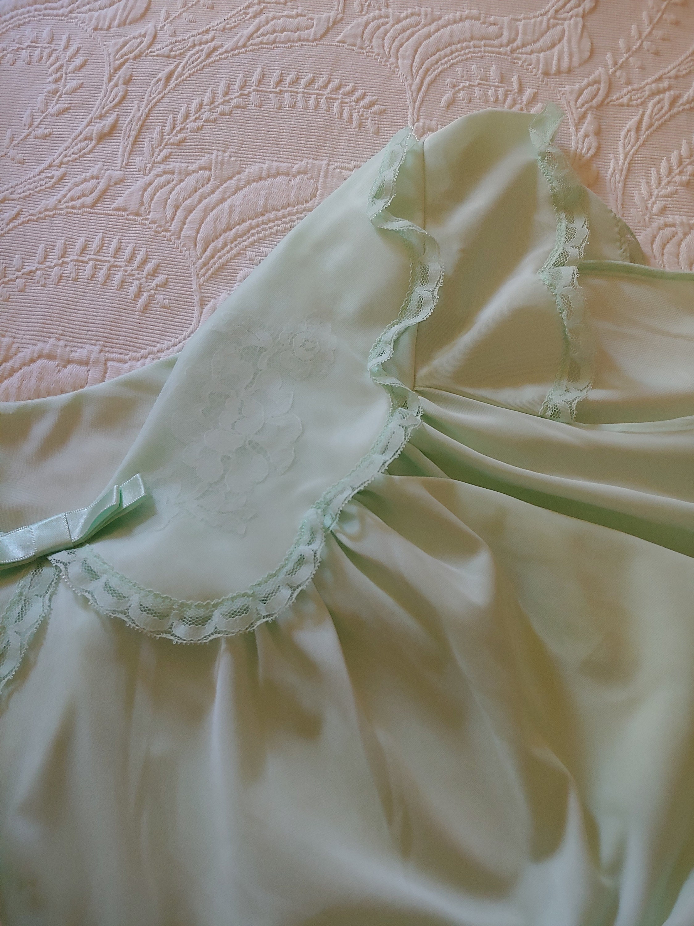 1960s PEIGNOIR SET SHADOWLINE Brand, Mint Green Knee Length, Lace ...