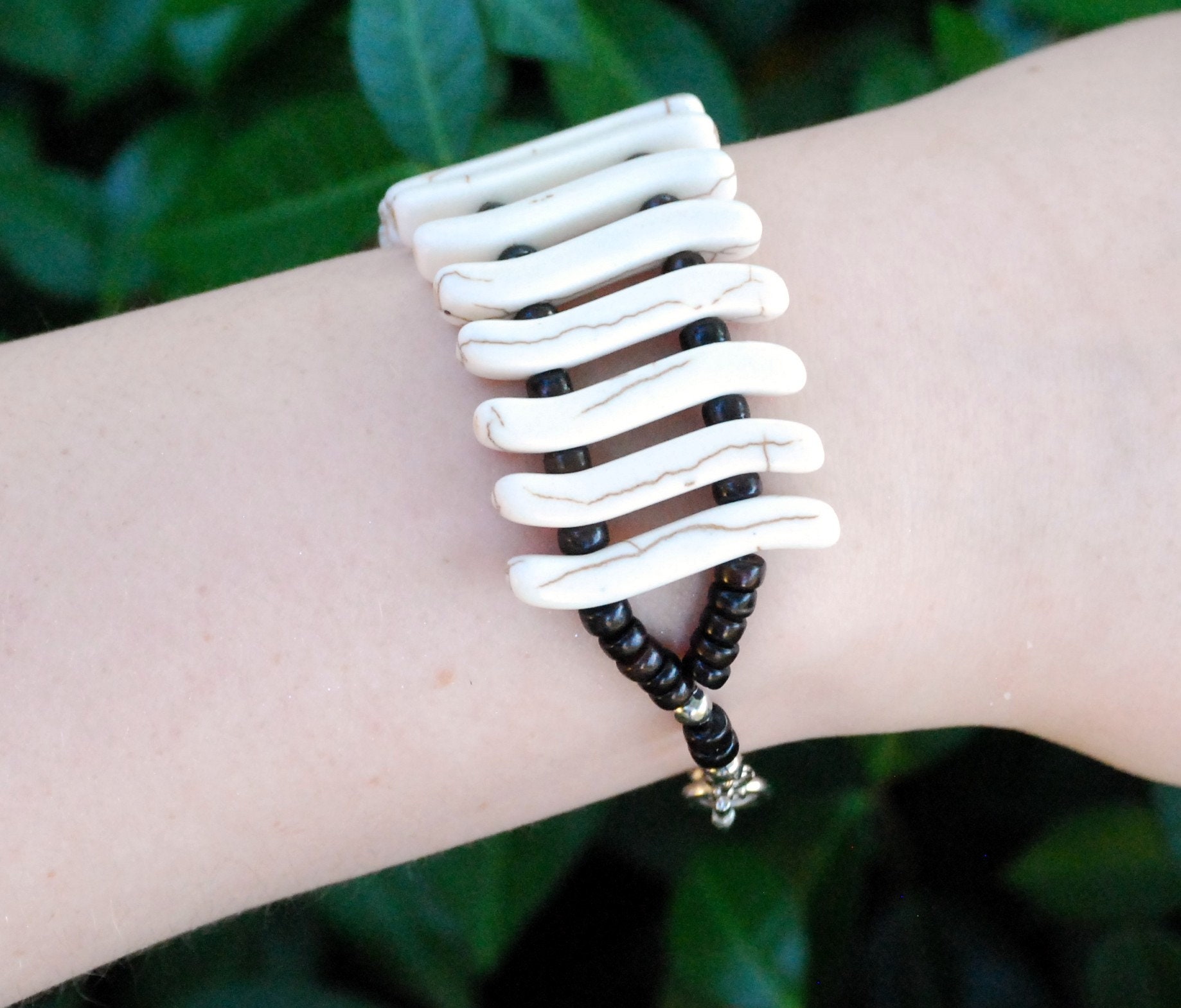 Stone and Shell Cuff Bracelet 2 Hole Stone and Black Shell - Etsy