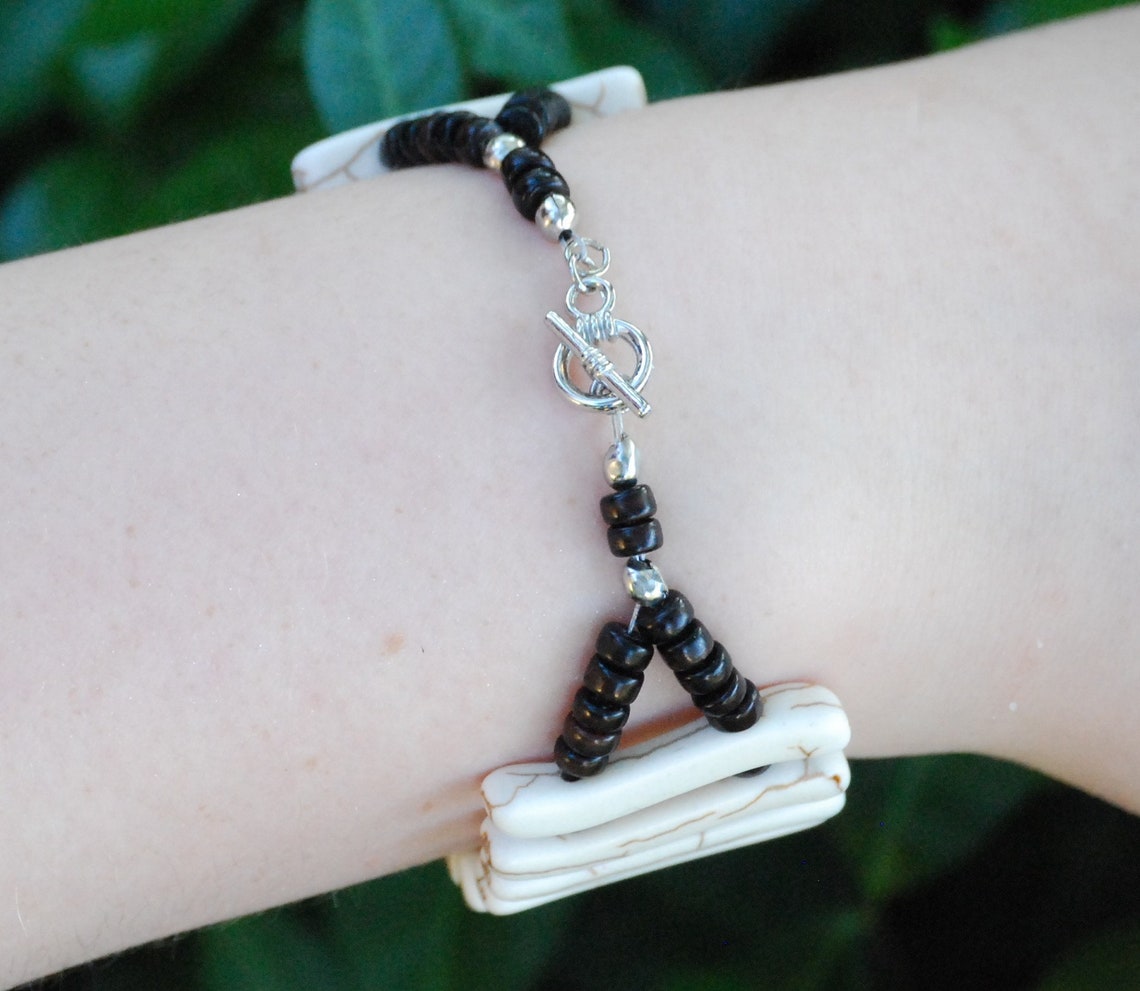 Stone and Shell Cuff Bracelet 2 Hole Stone and Black Shell - Etsy