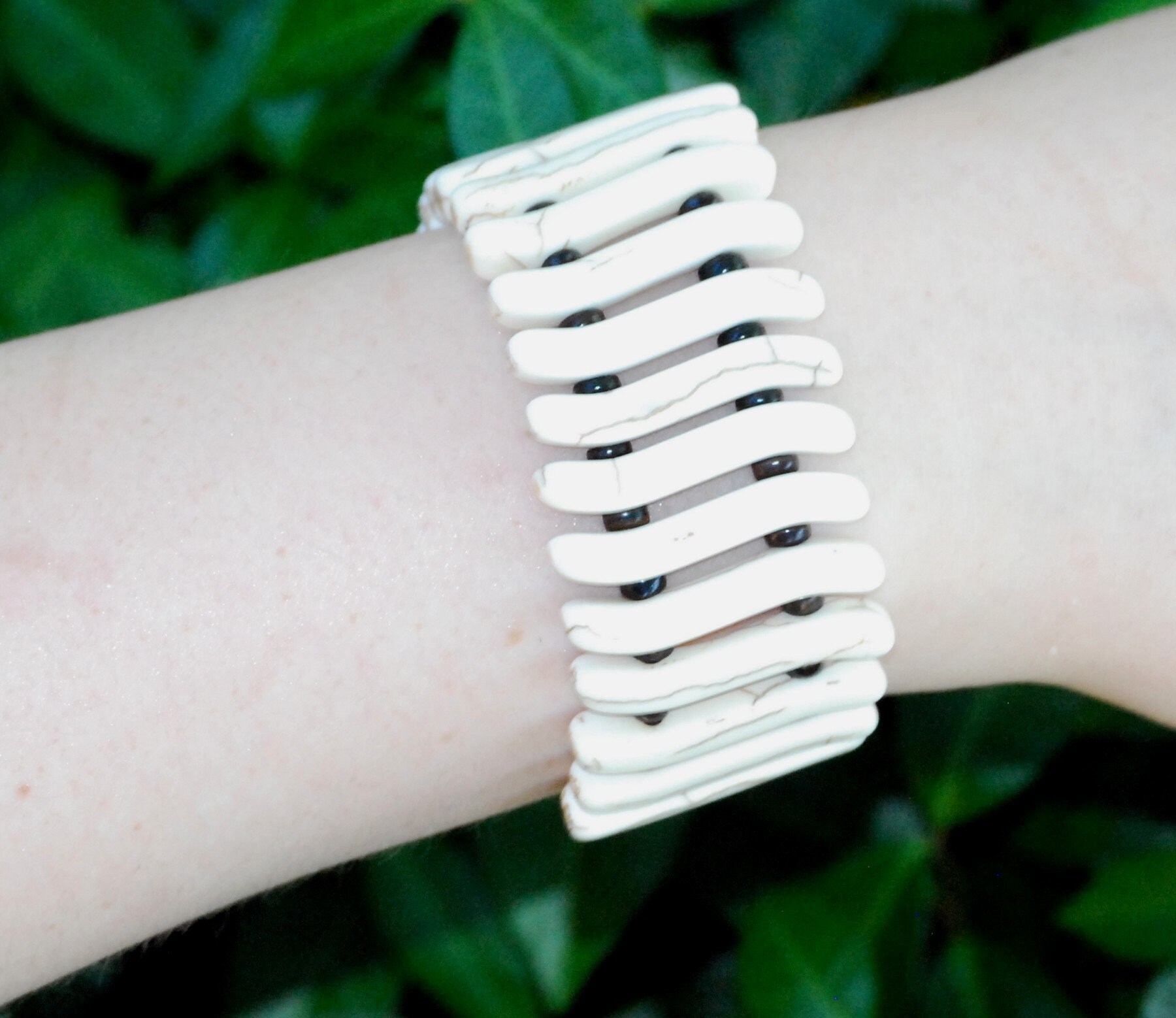 Stone and Shell Cuff Bracelet 2 Hole Stone and Black Shell - Etsy