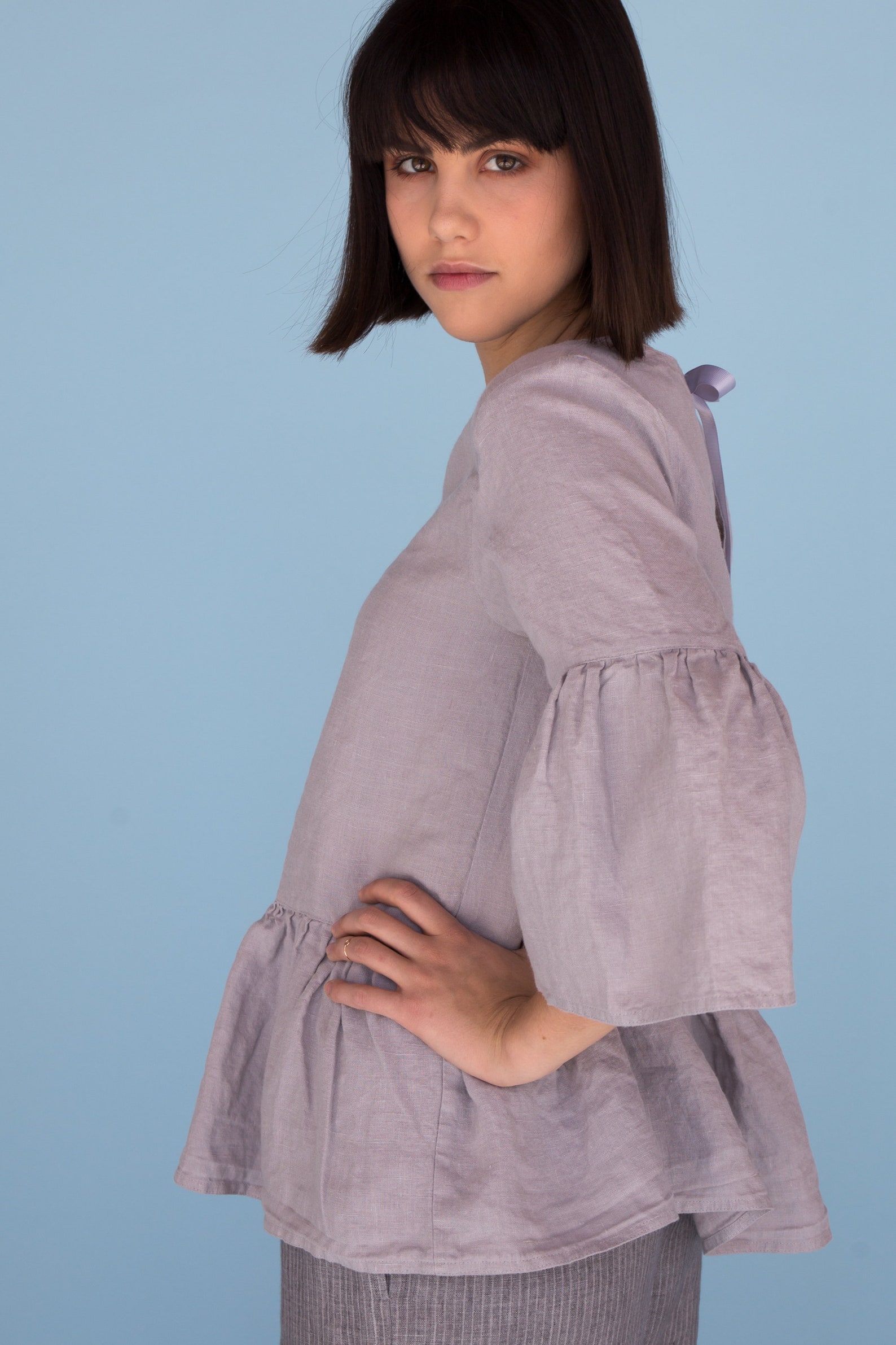Linen Blouse, Linen Ruffle Top, Washed Linen Women's Blouse, Ruffle ...