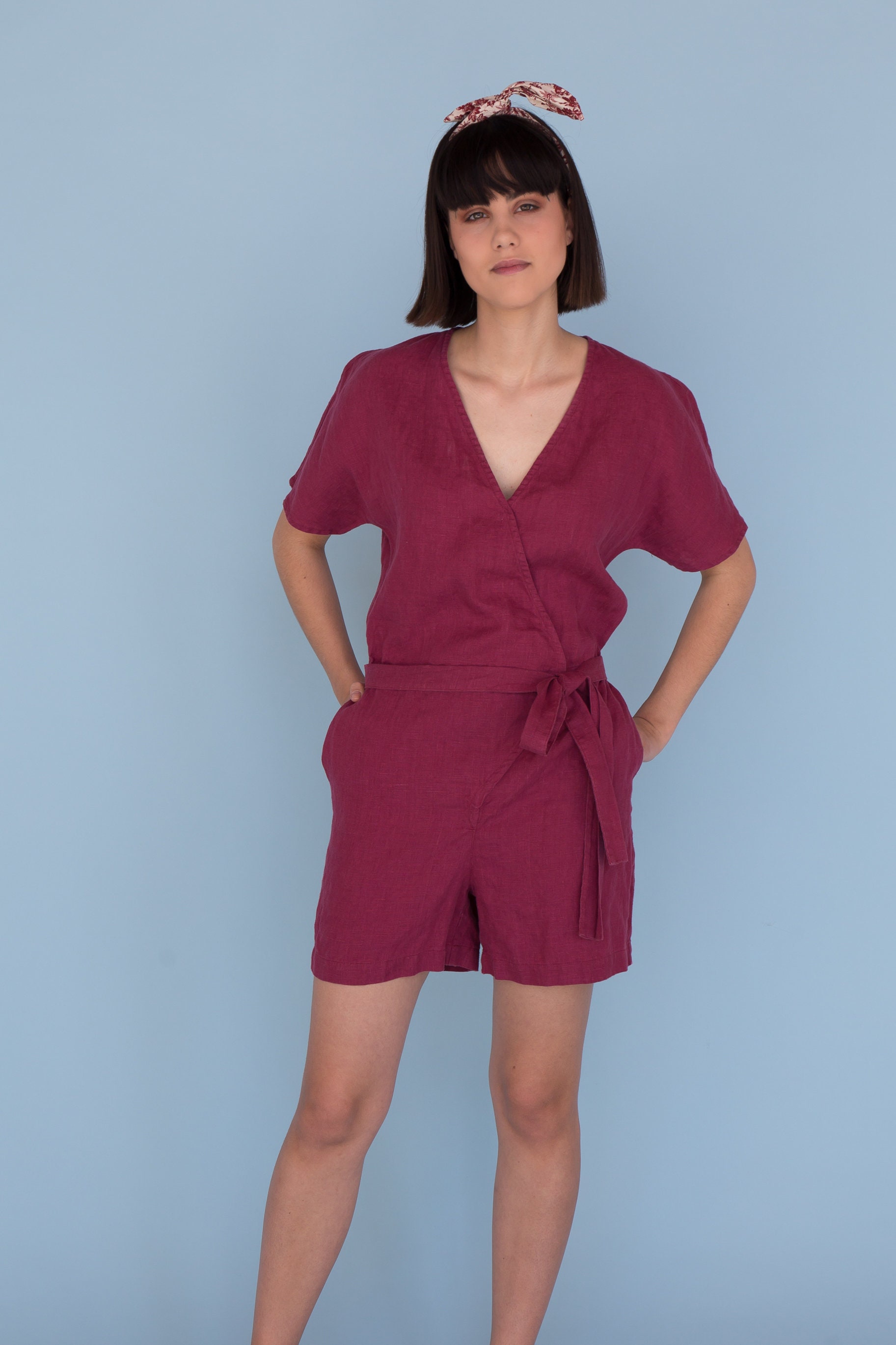 Wrap Linen Jumpsuit Washed Linen Playsuit Loose Linen - Etsy
