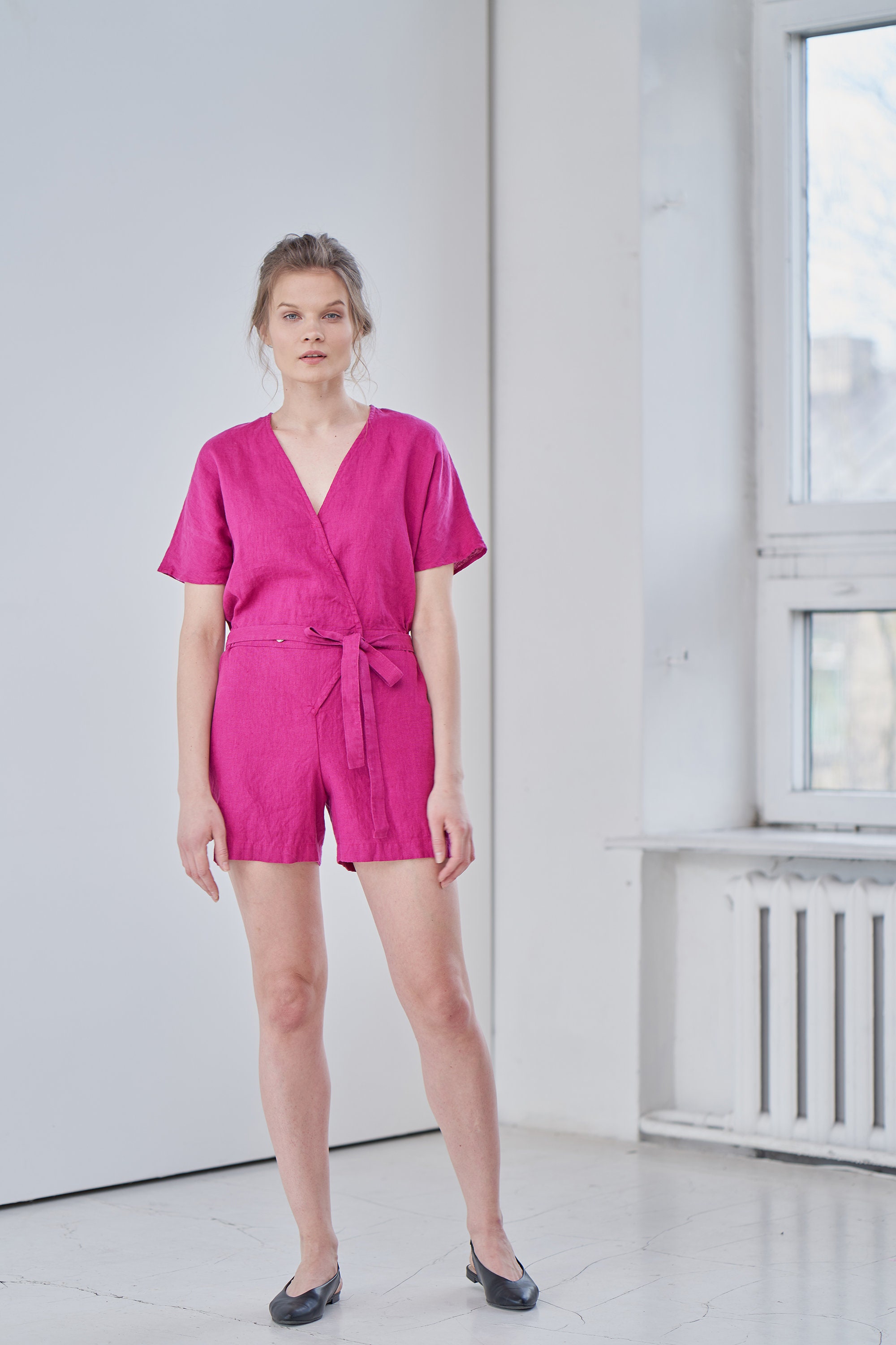 Wrap Linen Jumpsuit Washed Linen Playsuit Loose Linen - Etsy