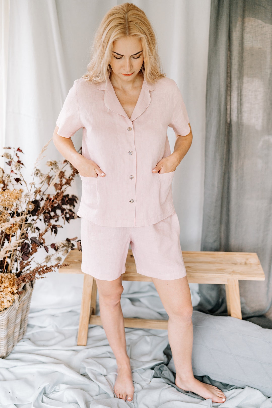 Linen Pajamas Set, Linen Sleepwear Women, Short Linen Sleepwear Set ...