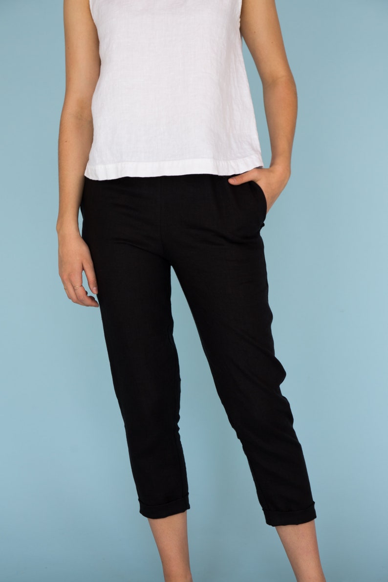 Linen Pants Linen Capri Pants Regular Fit Linen Trousers | Etsy