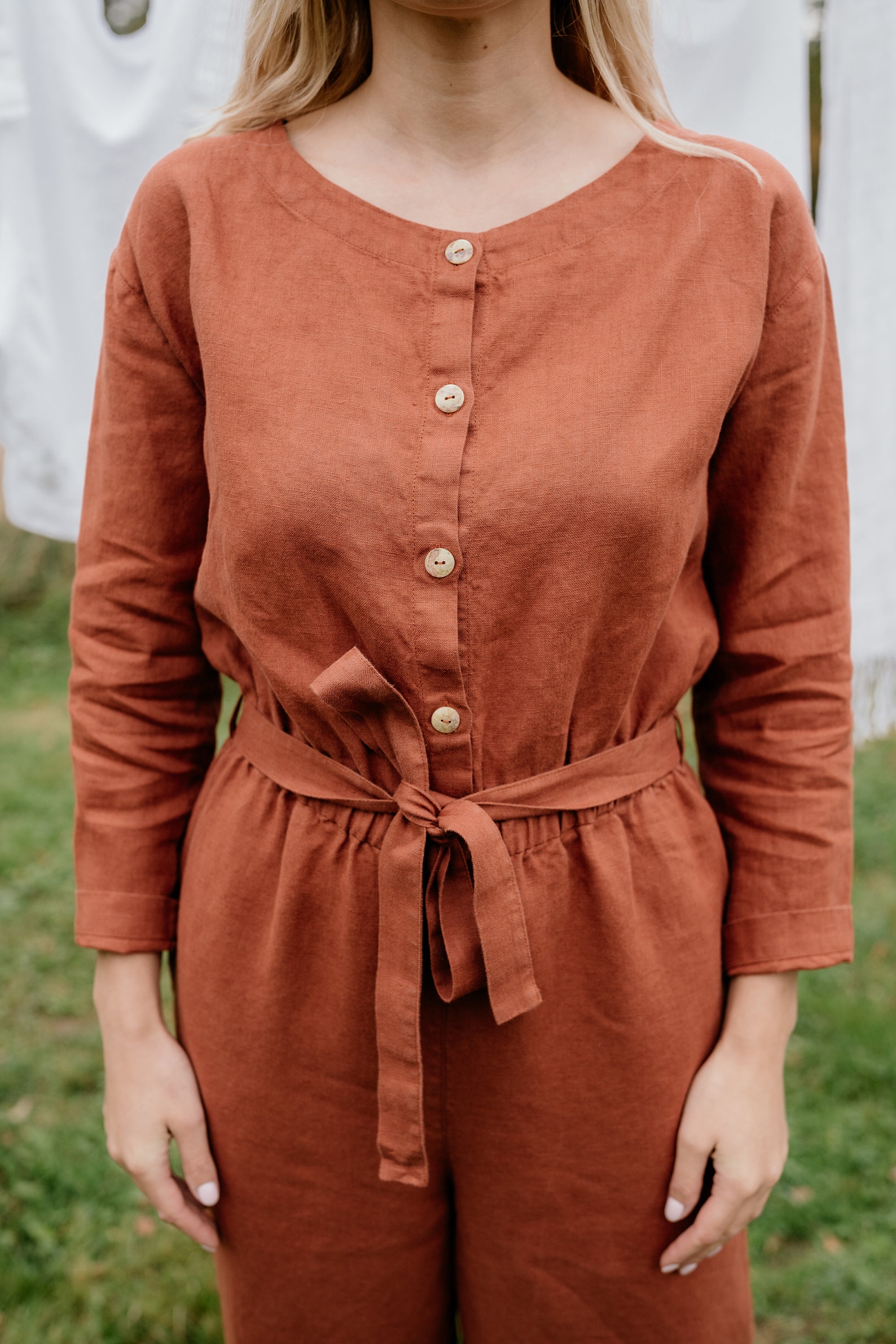 Linen Jumpsuit Linen Button Jumpsuit With Pockets Linen - Etsy