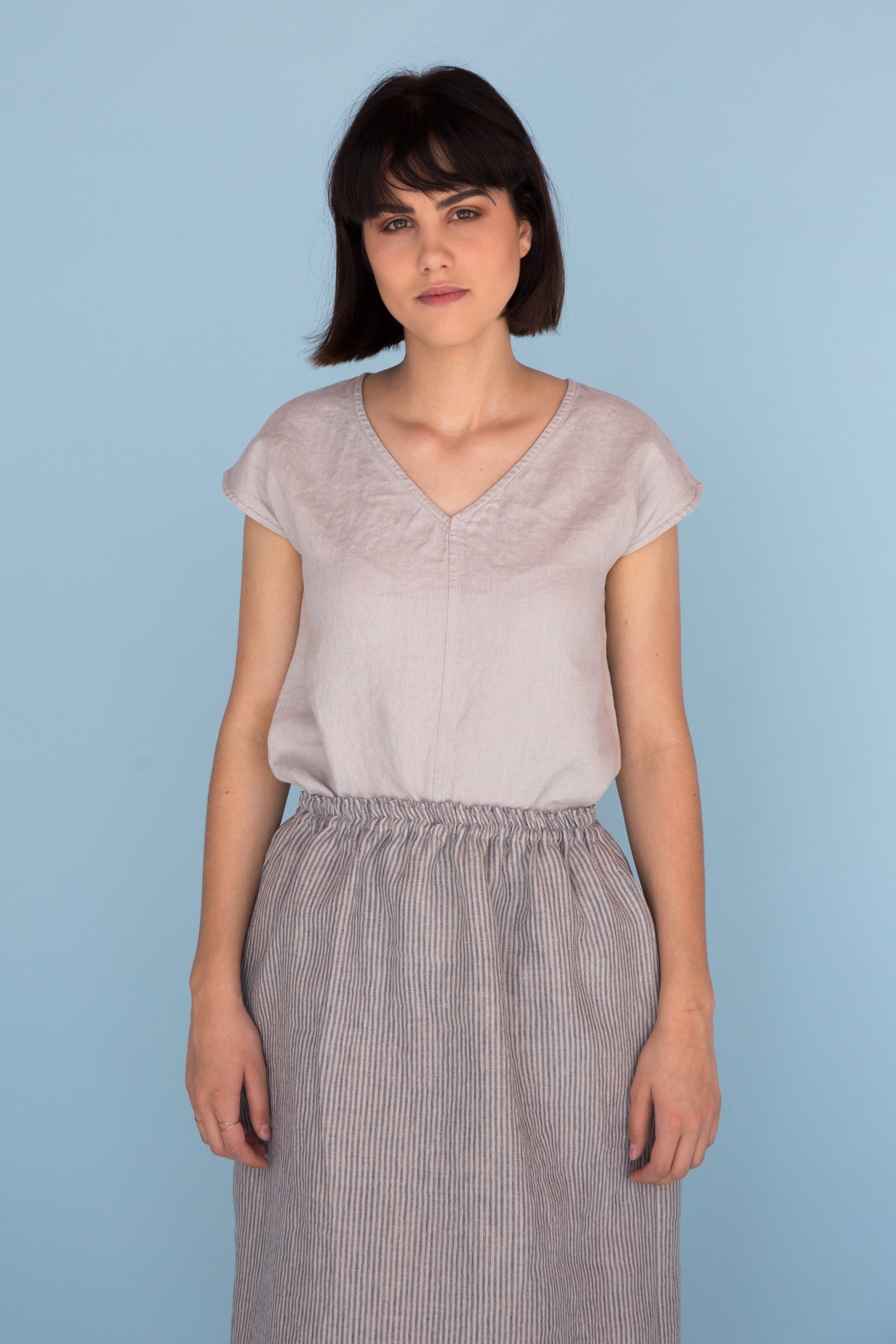 Linen Top, Washed Linen T Shirt, Grey Summer Top, V Neck Top for Women ...