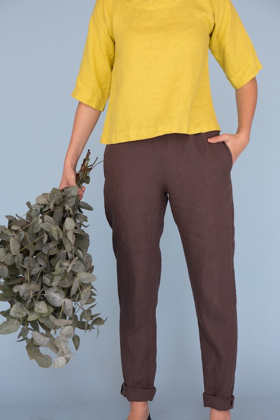 Linen Pants Linen Capri Pants Regular Fit Linen Trousers | Etsy
