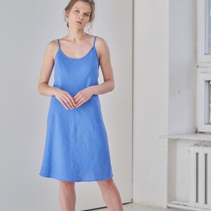 Linen Slip Dress, Linen Strap Dress, Dress With Adjustable Straps, Blue ...