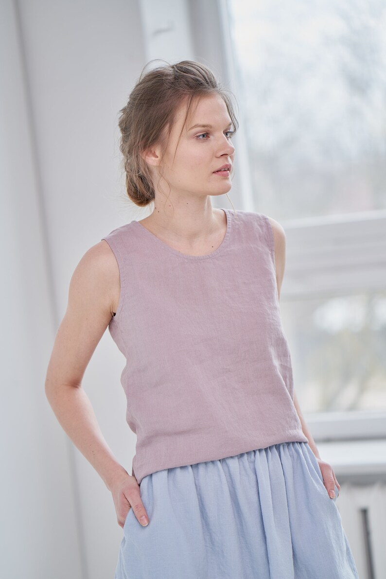 Linen Tank Top, Washed Linen T Shirt, Purple Summer Top, Linen Top for ...