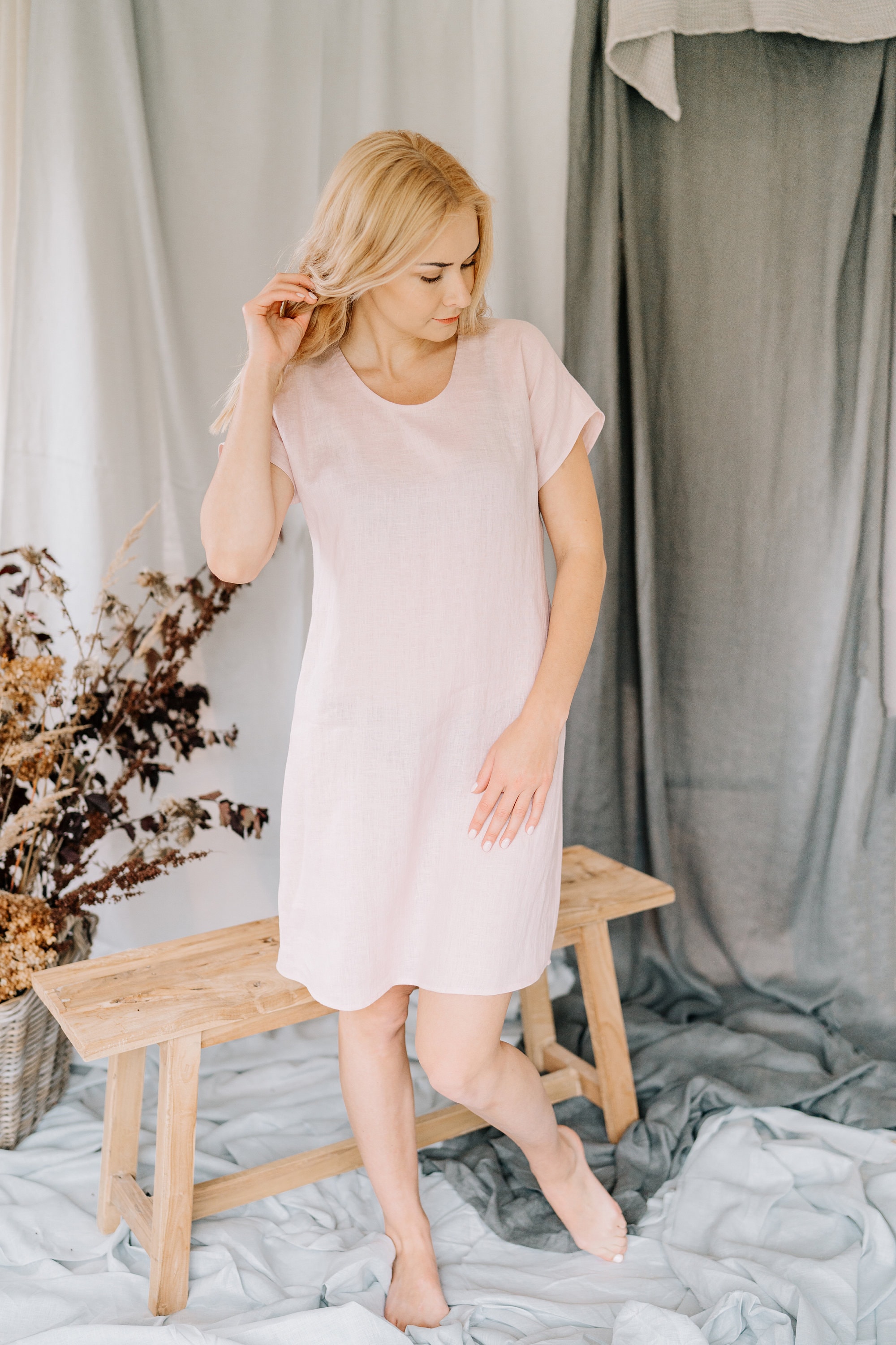 Linen Night Shirt, Linen Night Gown Women, Soft and Light Linen Night ...
