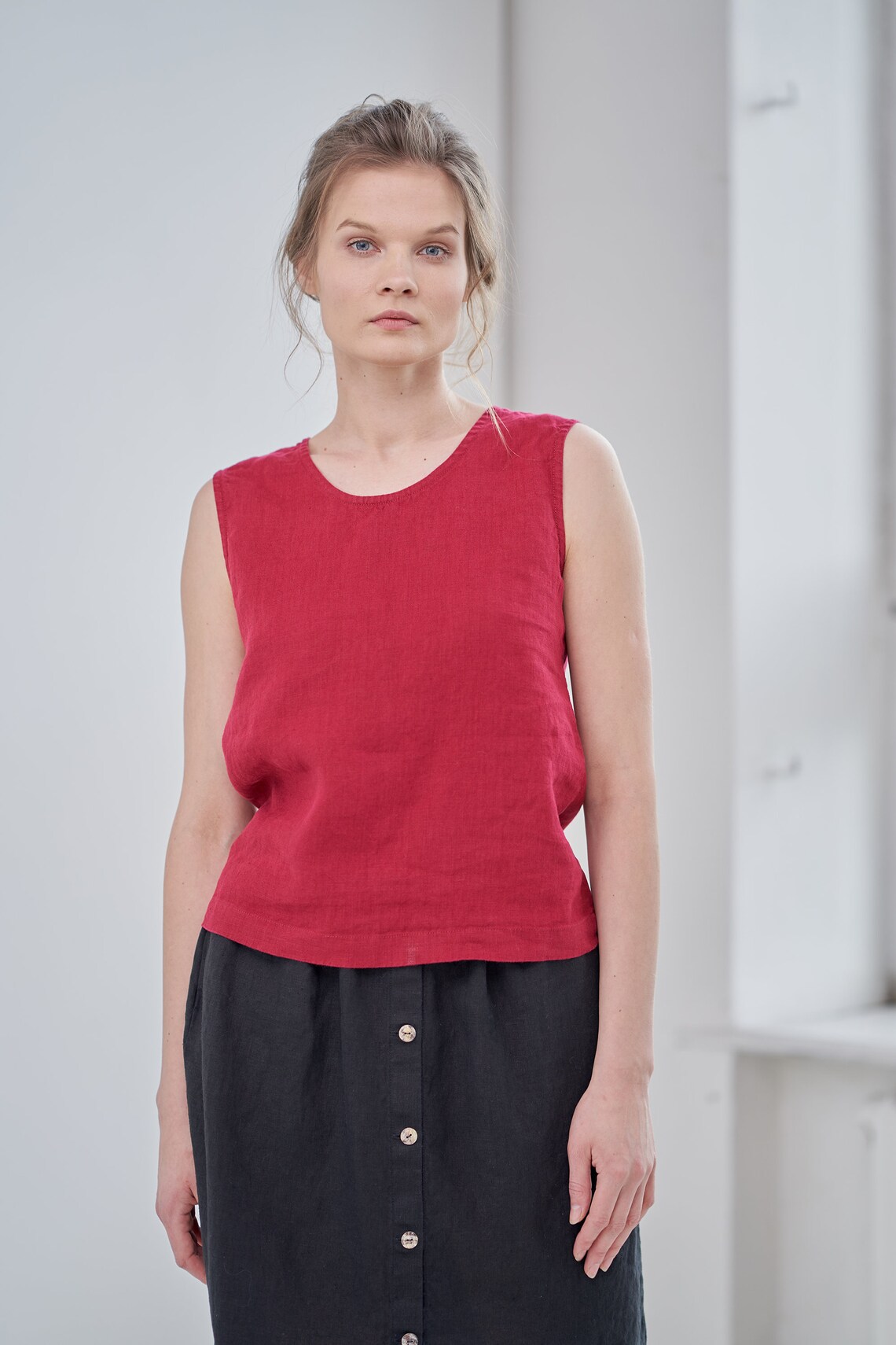 Linen Tank Top, Washed Linen T Shirt, Purple Summer Top, Linen Top for ...