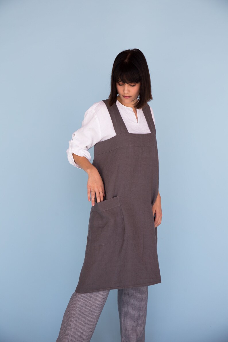 Linen Cross Back Apron, Japanese Style Apron, Pinafore Dress, Linen ...