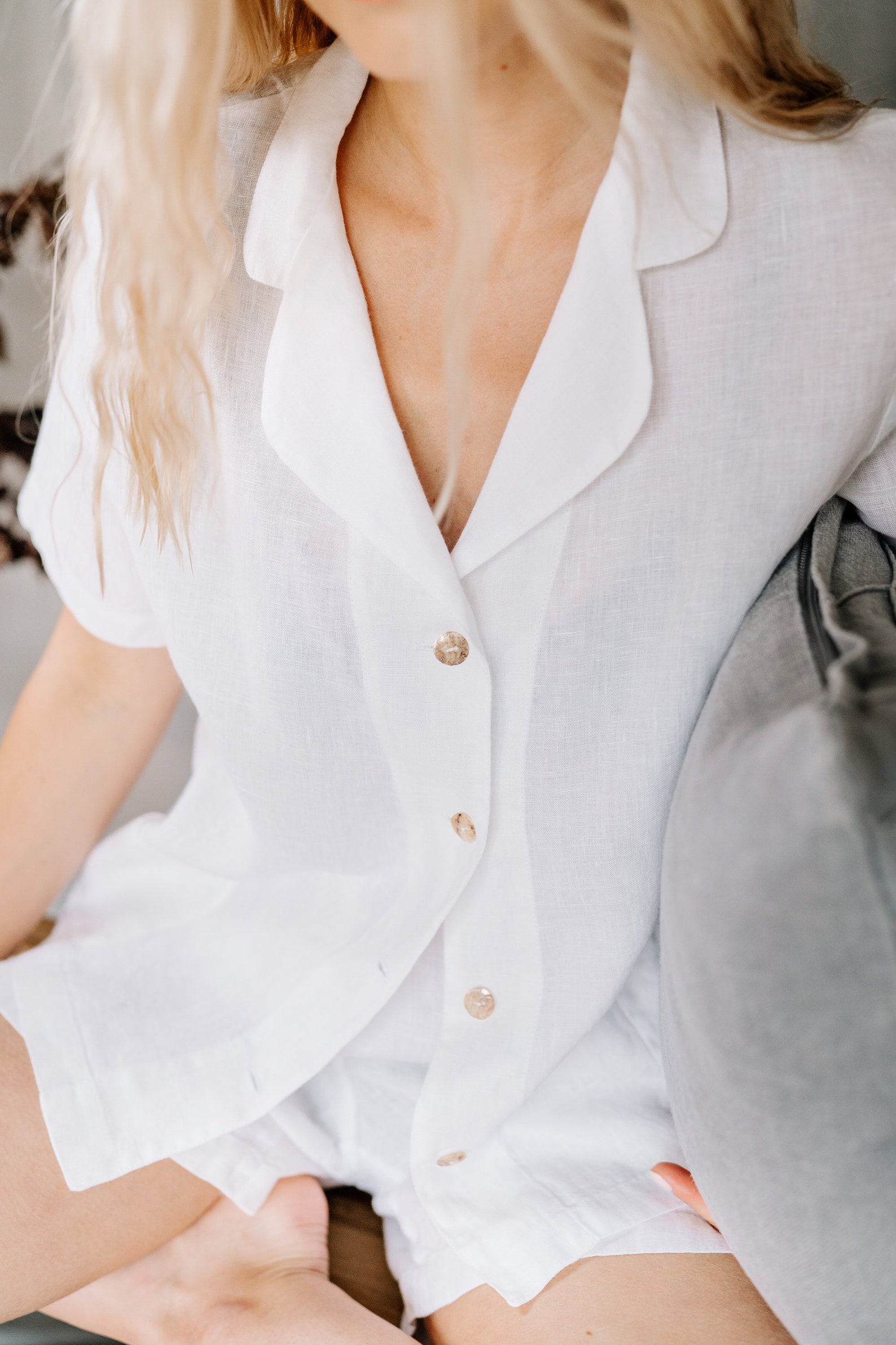 Linen Pajamas Set, Linen Sleepwear Women, Short Linen Sleepwear Set ...