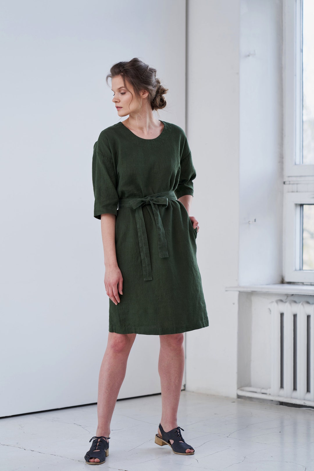 Linen Shift Dress, Linen Tunic Dress, Loose Linen Dress With Belt ...