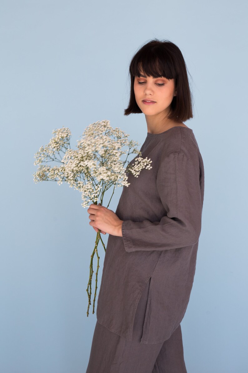 Long Linen Shirt, Japanese Style Tunic, Washed Linen Women's Shirt ...