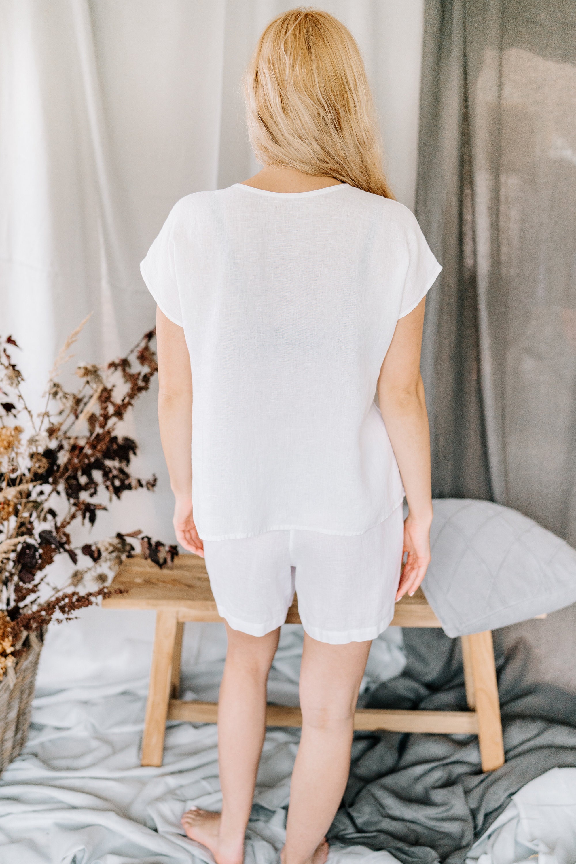 Linen Pajamas Set, Linen Sleepwear Women, Short Linen Sleepwear Set ...