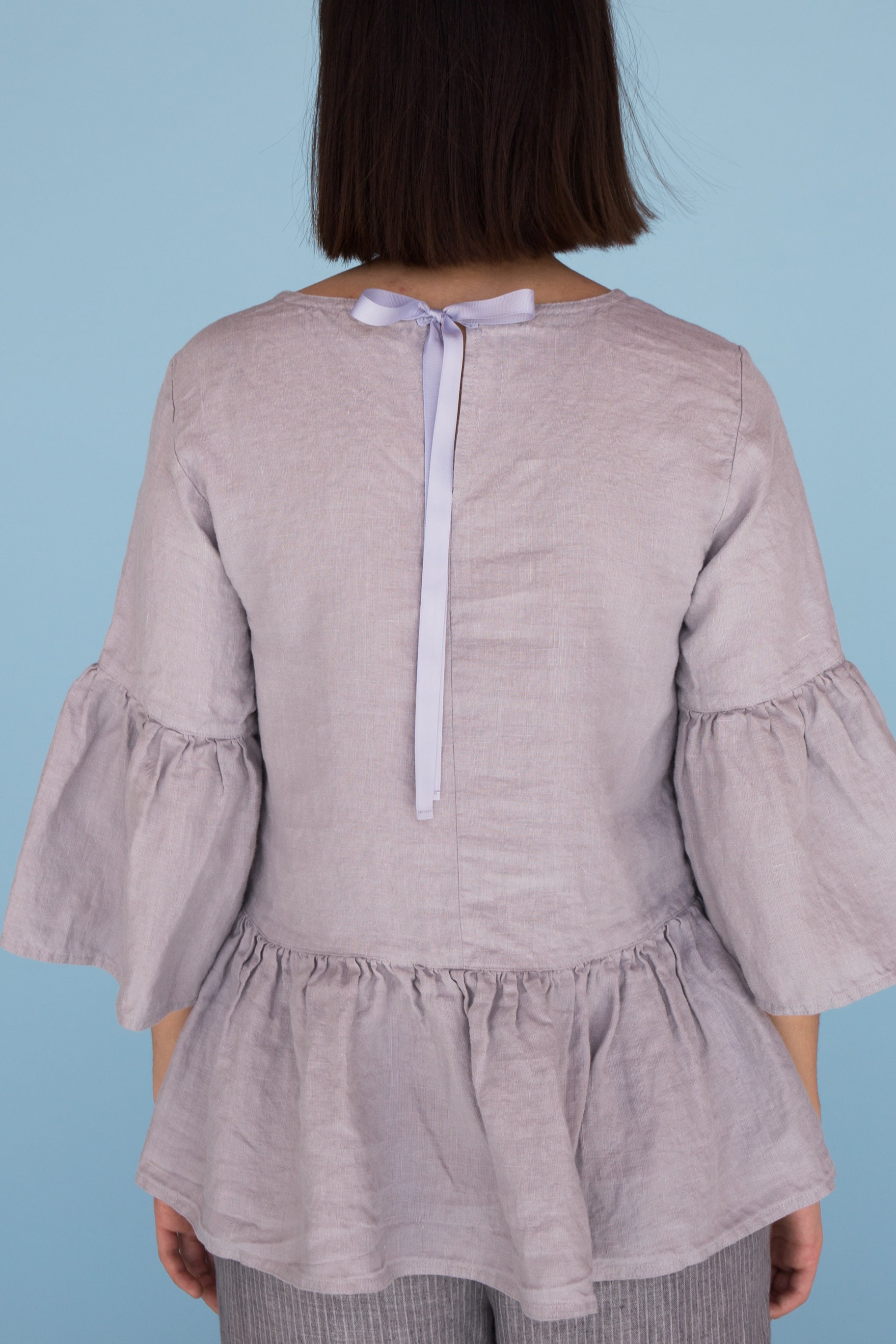 Linen Blouse, Linen Ruffle Top, Washed Linen Women's Blouse, Ruffle ...