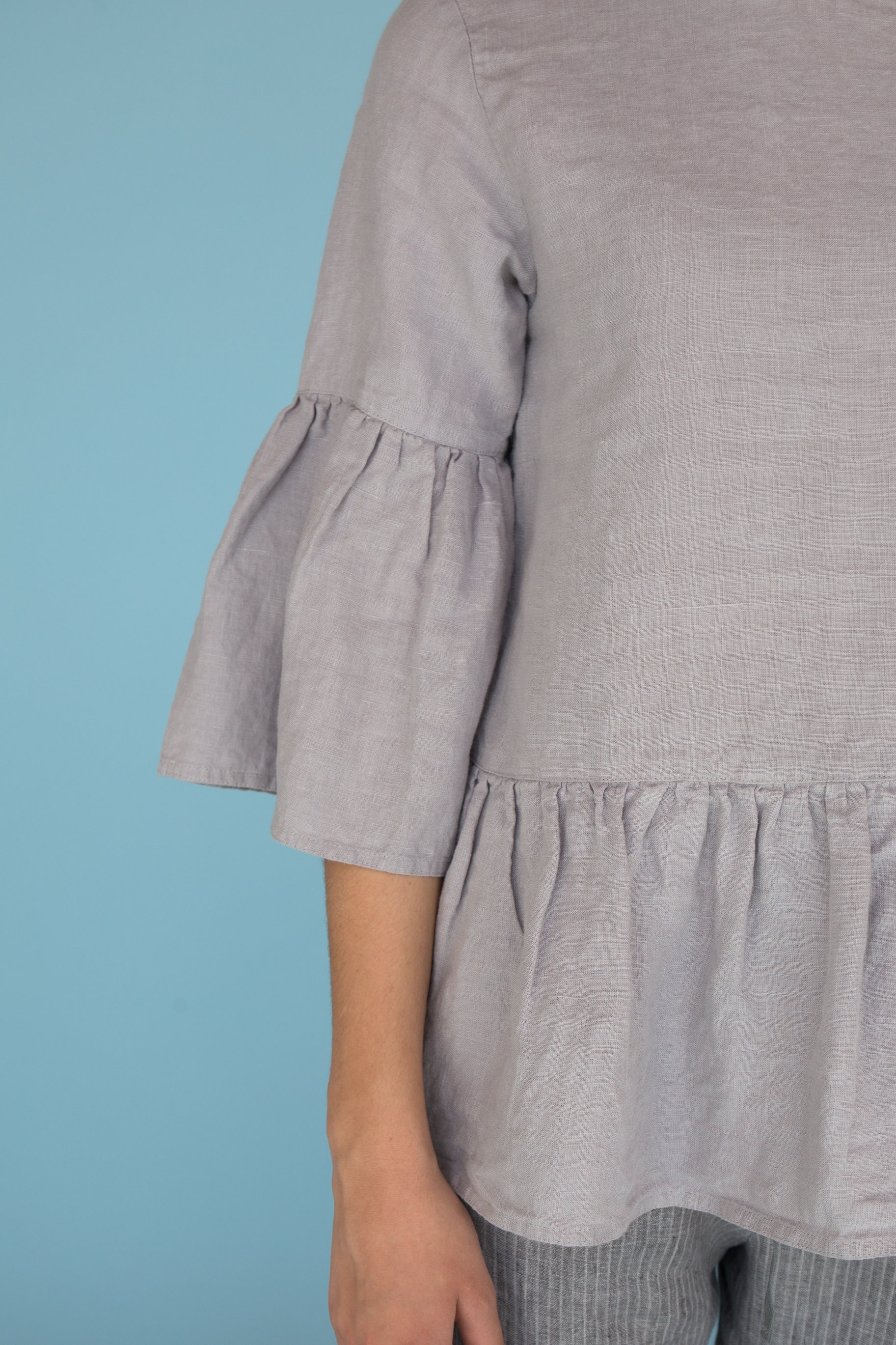 Linen Blouse, Linen Ruffle Top, Washed Linen Women's Blouse, Ruffle ...