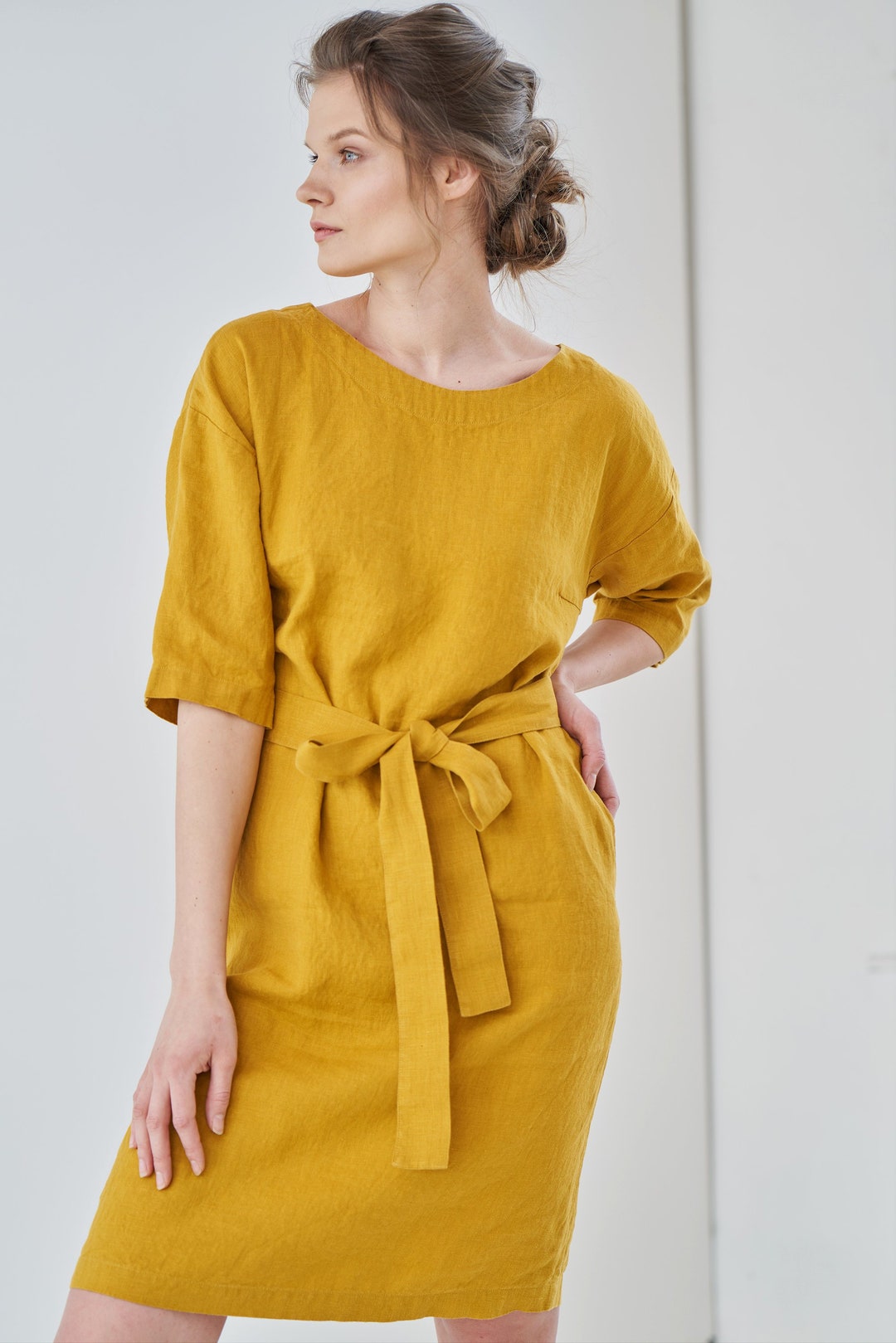 Linen Shift Dress, Linen Tunic Dress, Loose Linen Dress With Belt ...