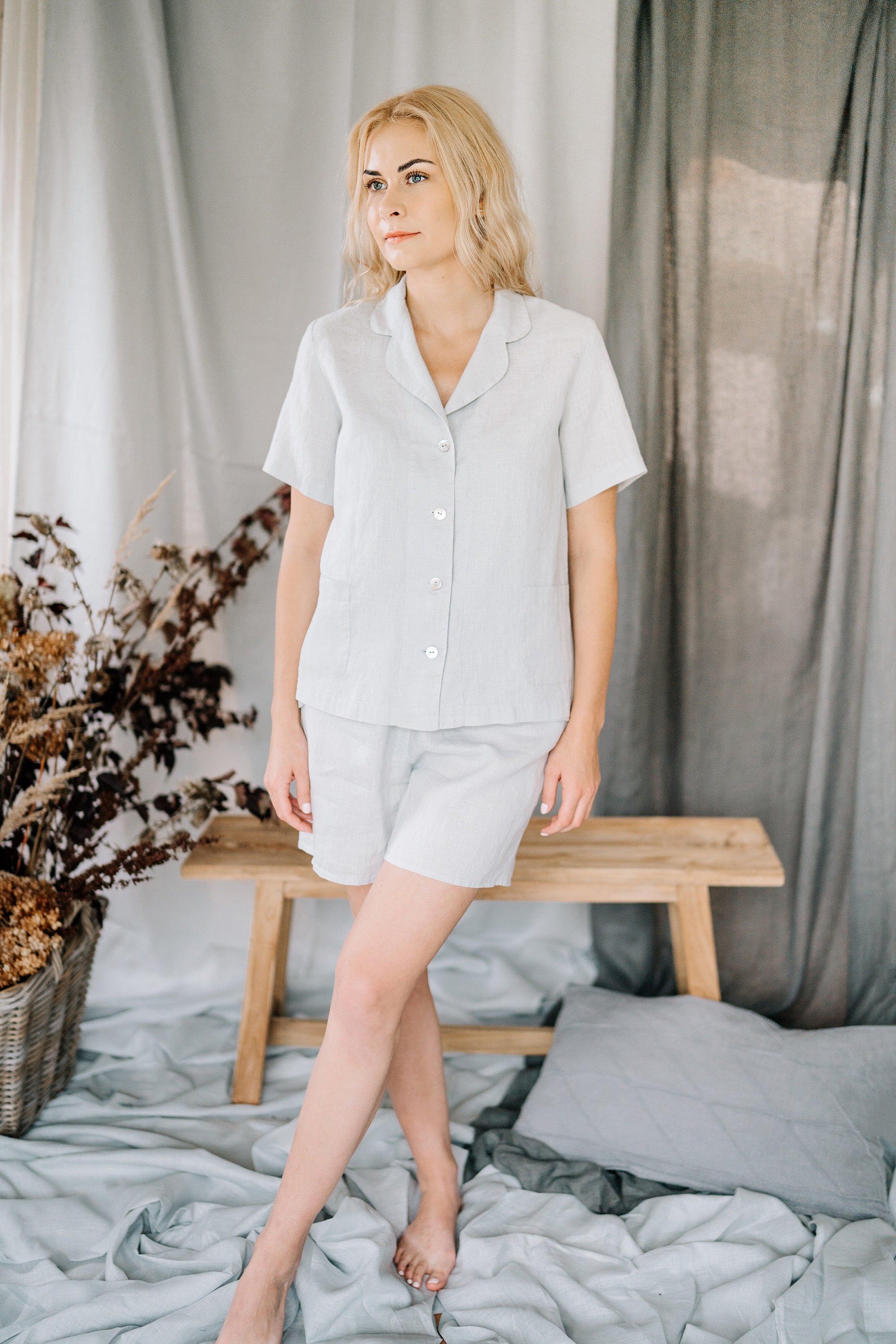 Linen Pajamas Set, Linen Sleepwear Women, Short Linen Sleepwear Set ...