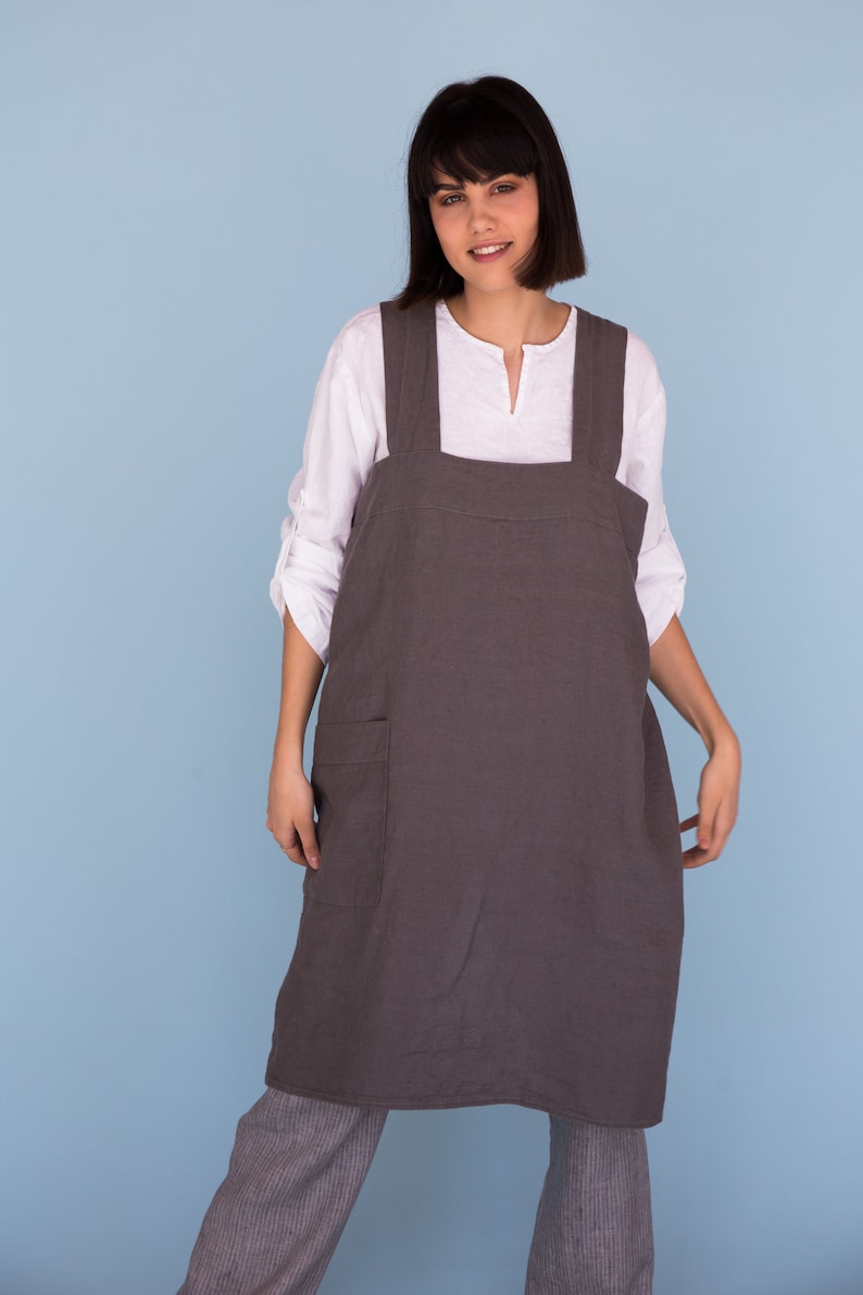Linen Cross Back Apron, Japanese Style Apron, Pinafore Dress, Linen ...