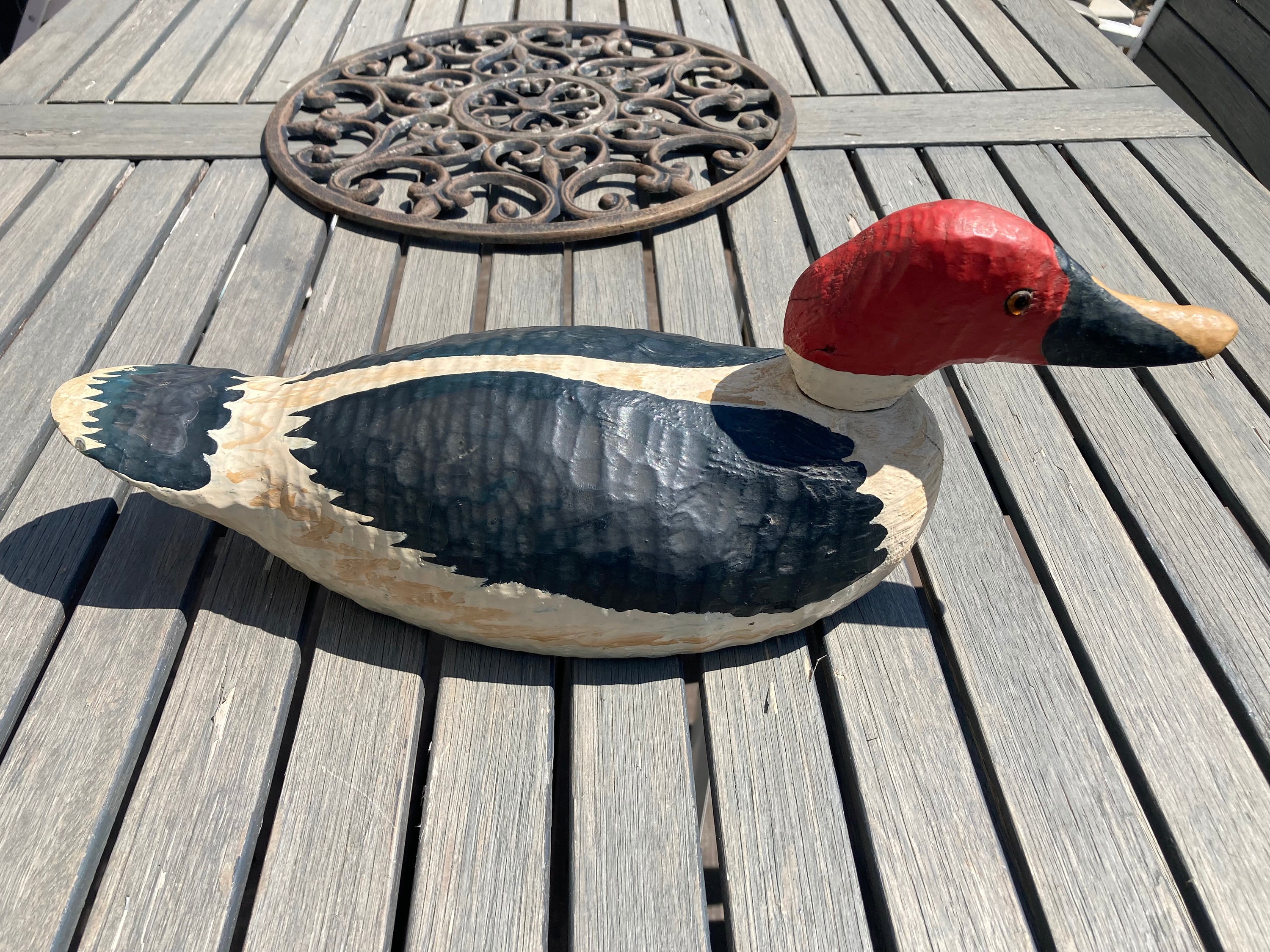 Antique Hand Carved Wood Duck Decoy Hand Painted Folk Art Rustic Farm ...