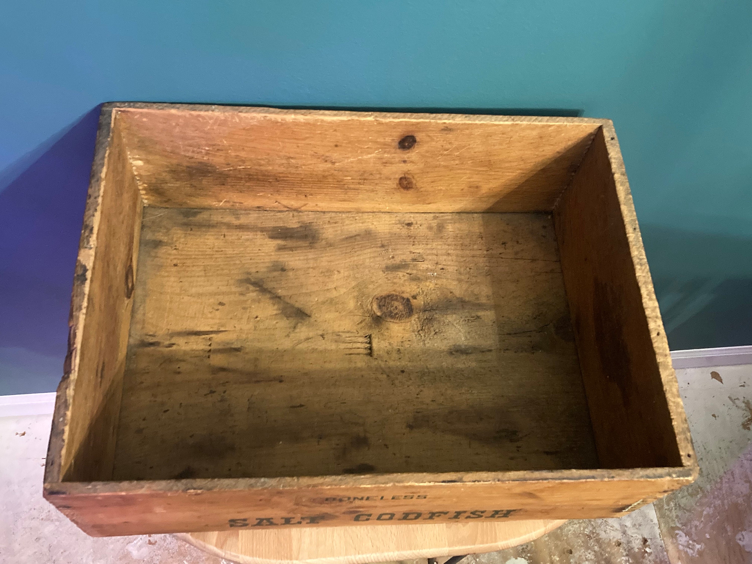 Vintage Cod Fish 40 Fathom Fish Co. Boston Advertising Large Wood Crate ...