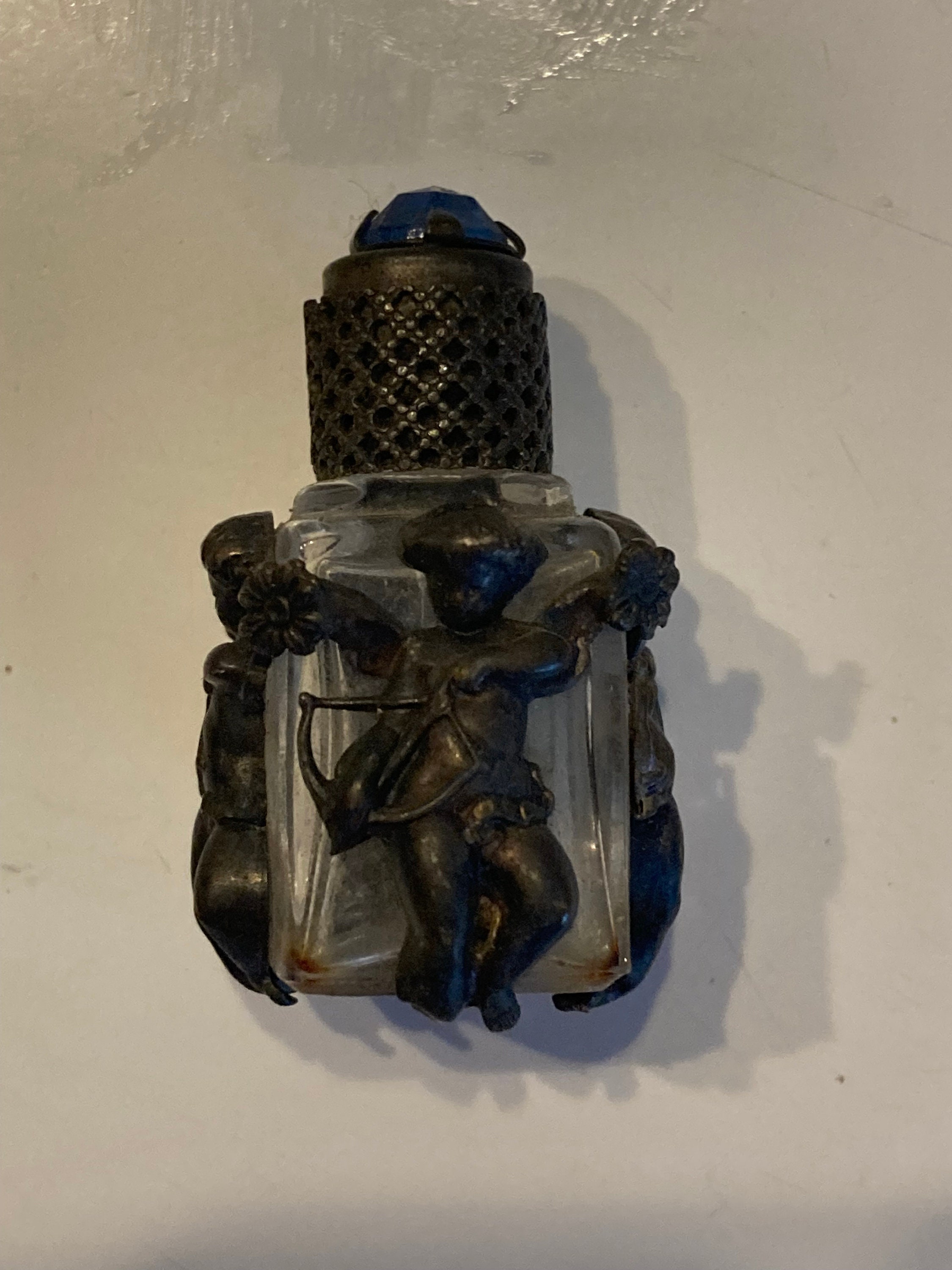 Antique French Miniature Cherub Overlay Glass Blue Saphire Jewel Perfume Bottle - Etsy