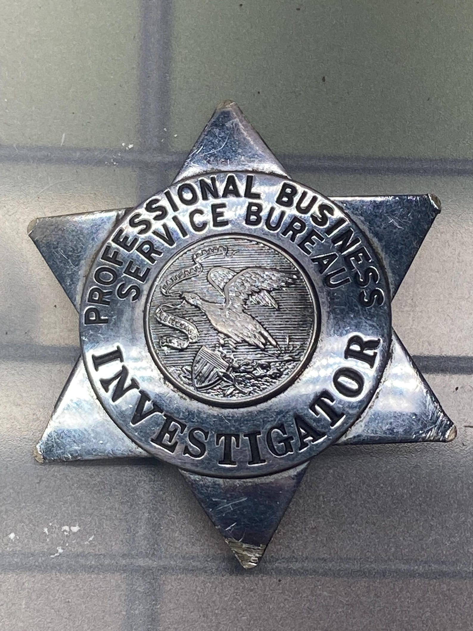 Vintage Investigator Badge Professional Business Service Bureau Silver ...
