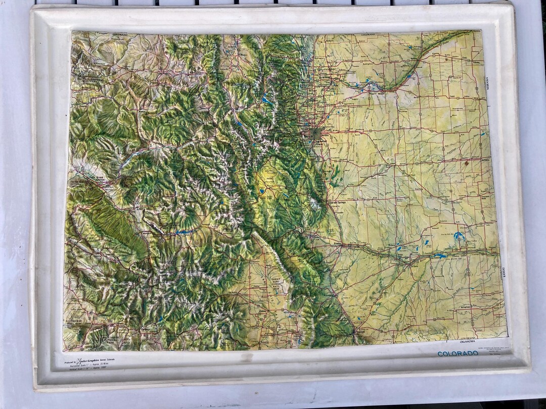 Vintage Relief Topography Colorado Map by Kistler Graphics Company and ...