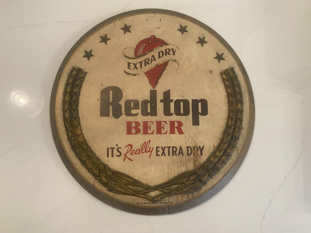 Red Top Beer Sign Antique Rare Wood Bar Advertising Sign Extra Dry Beer ...