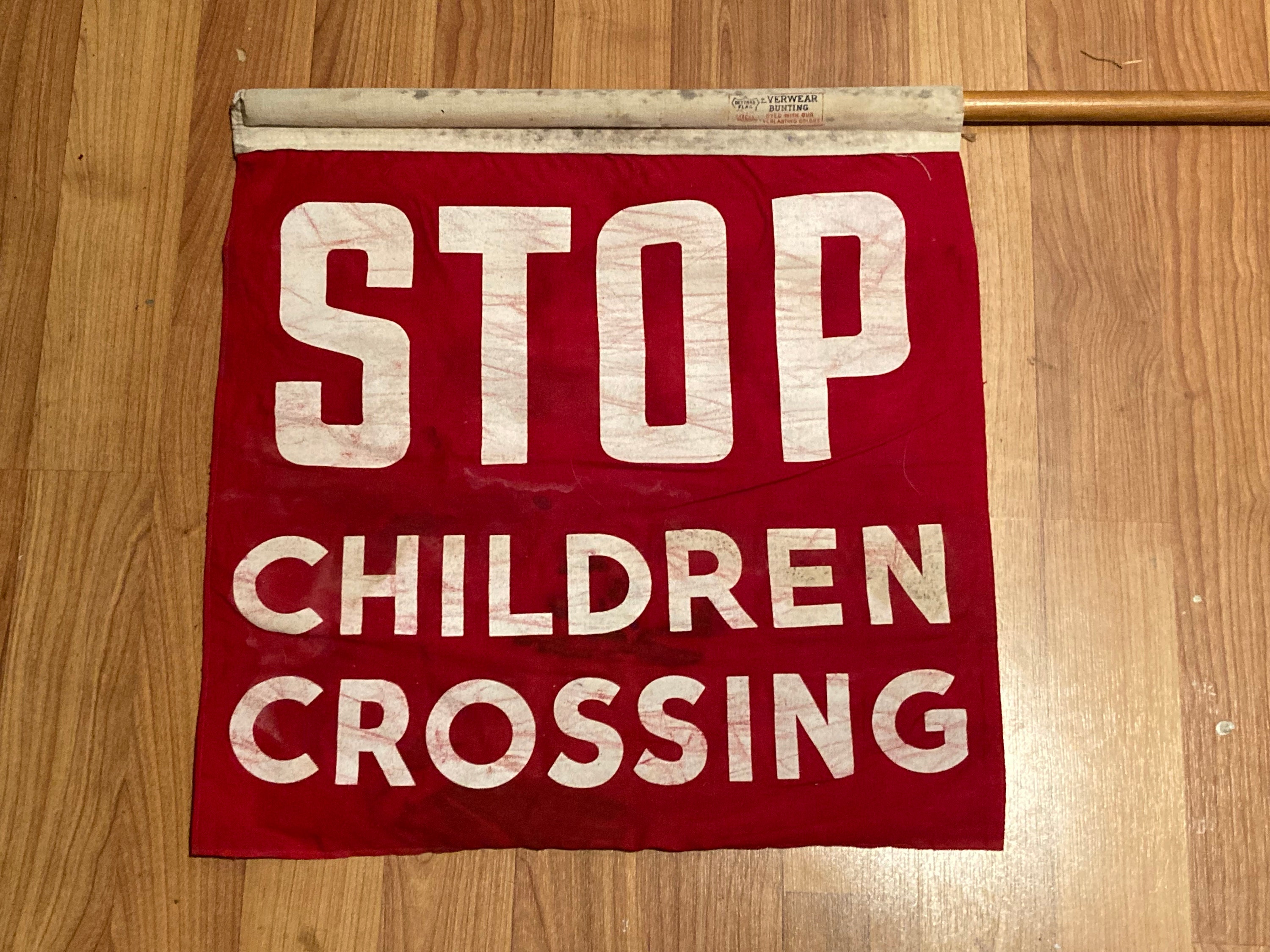 Vintage STOP Children Crossing School Banner Flag W 36 Wood - Etsy