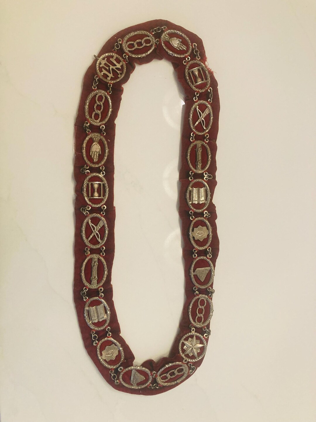 Antique Rare Odd Fellows Regalia Master Chain Silver Medallion Necklace ...