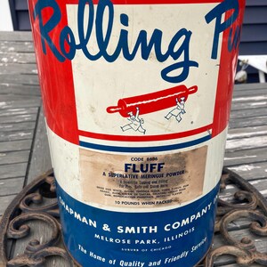 Vintage Rolling Pin Marshmallow Meringue Fluff Tin Container ...