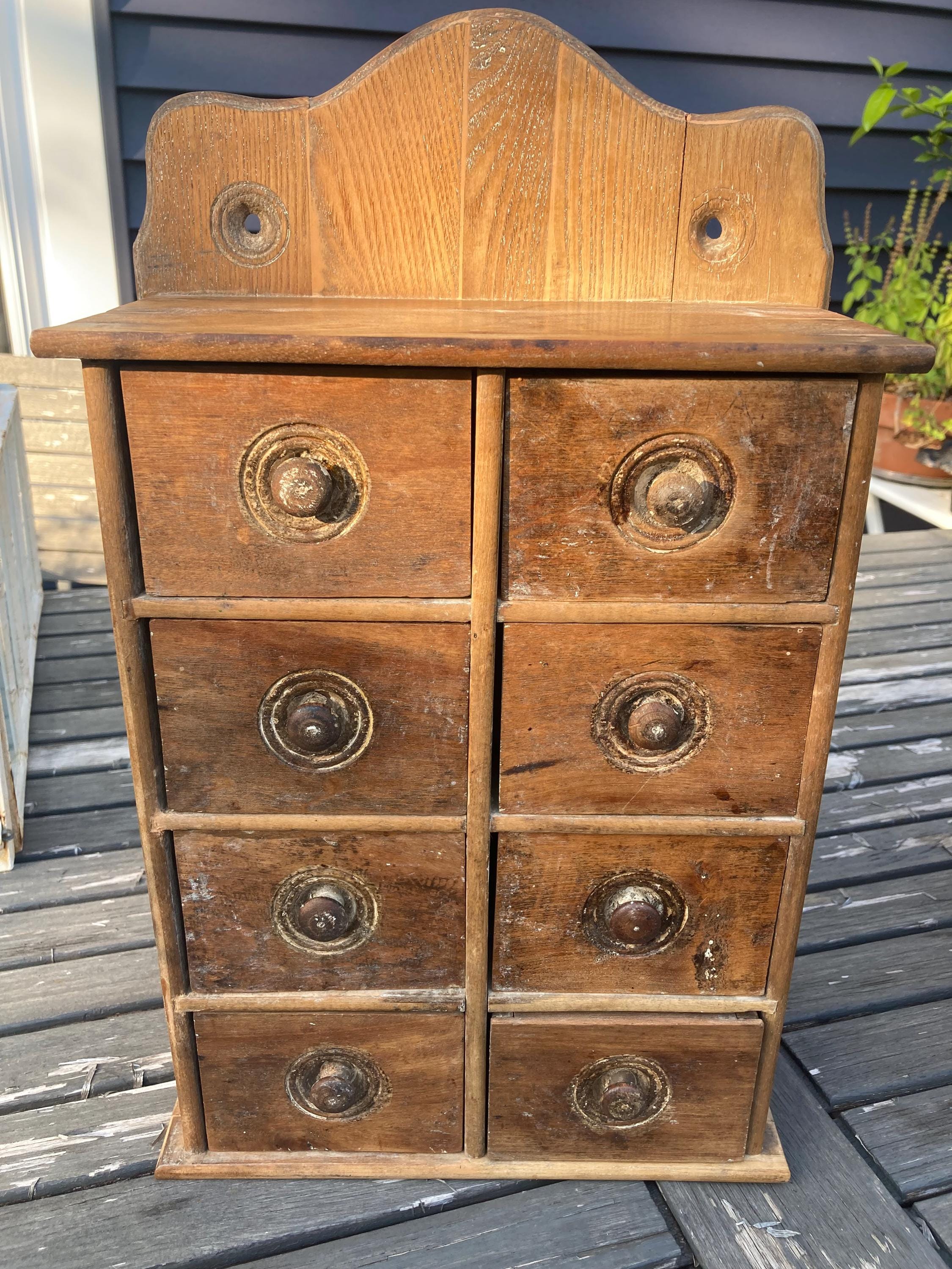 Antique Primitive Spice Rack Drawers Wood Cabinet Vintage Storage ...