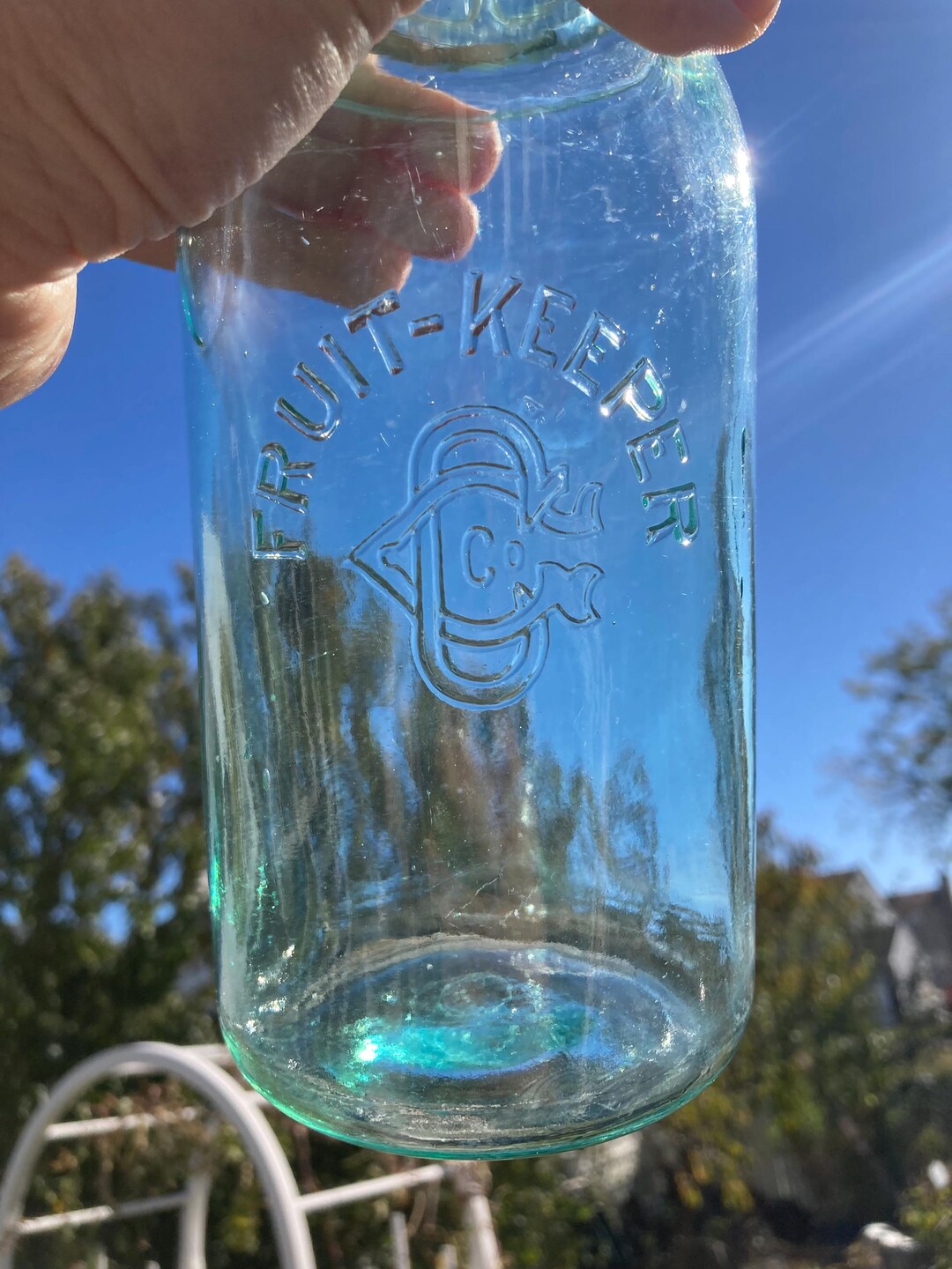 Antique Fruit Keeper Light Blue CG Company Glass Canning Jar Vi Rage ...