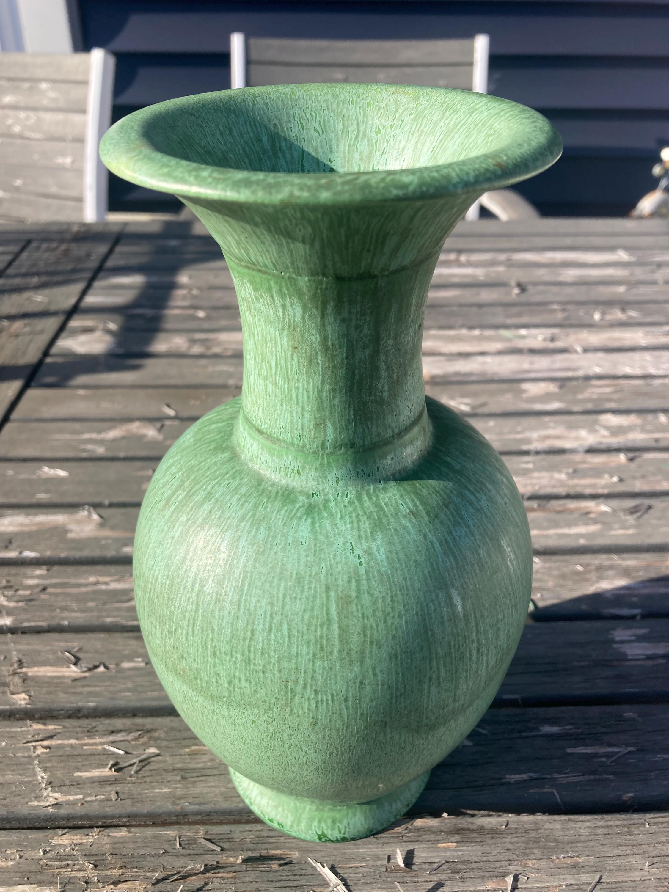 Rare Amaco Pottery Shape #32 1930’s Tall Green Curdled Glaze Flared ...