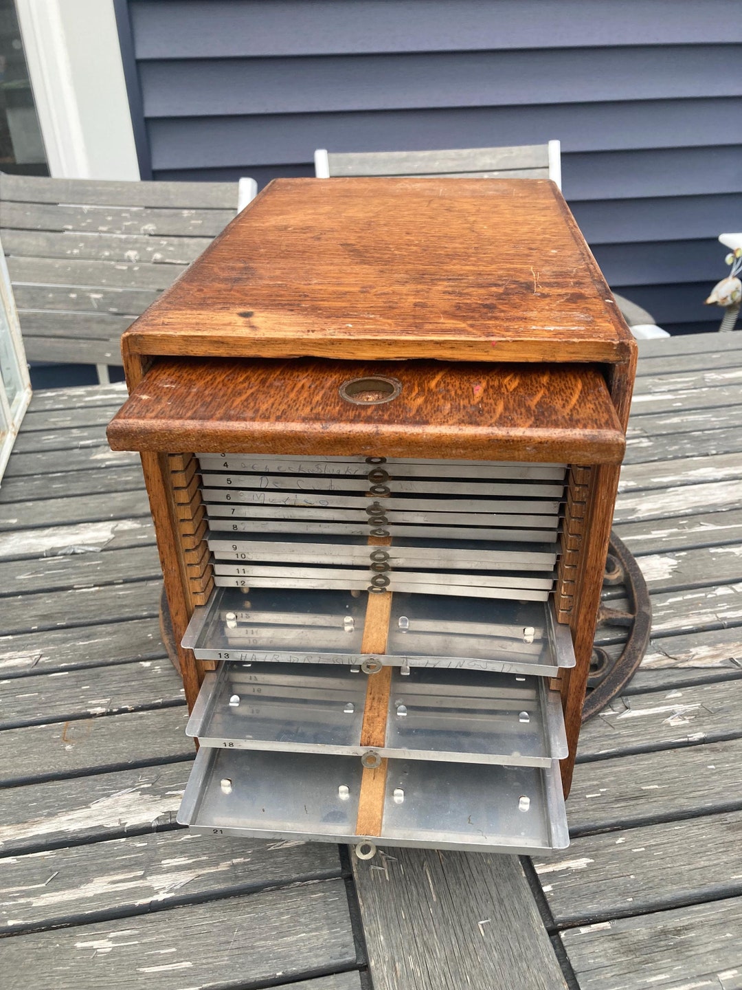 Antique Arts and Crafts Oak Wood Scientific Microscope Glass Slide ...