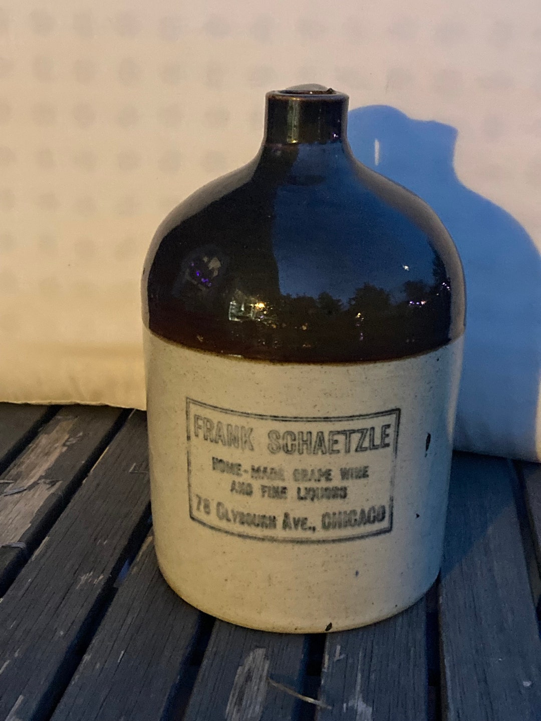 Vintage Chicago Stoneware Liquor Wine Jug Advertising Frank Schaetzel ...