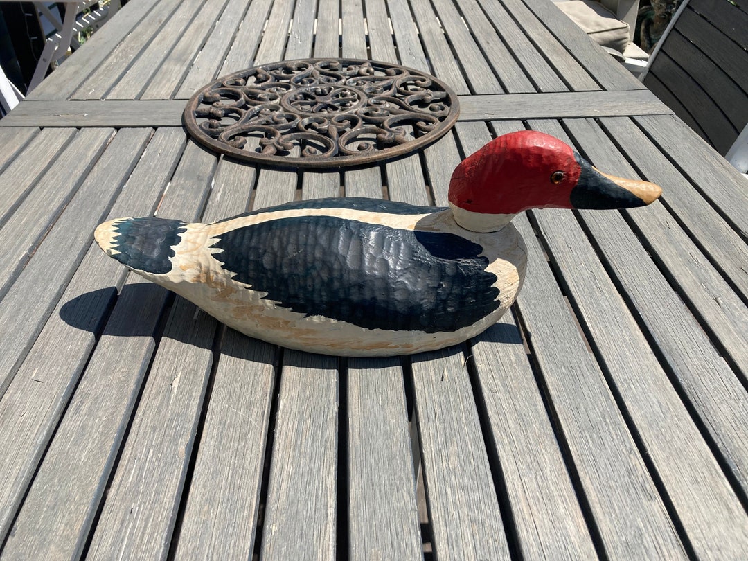 Antique Hand Carved Wood Duck Decoy Hand Painted Folk Art Rustic Farm ...
